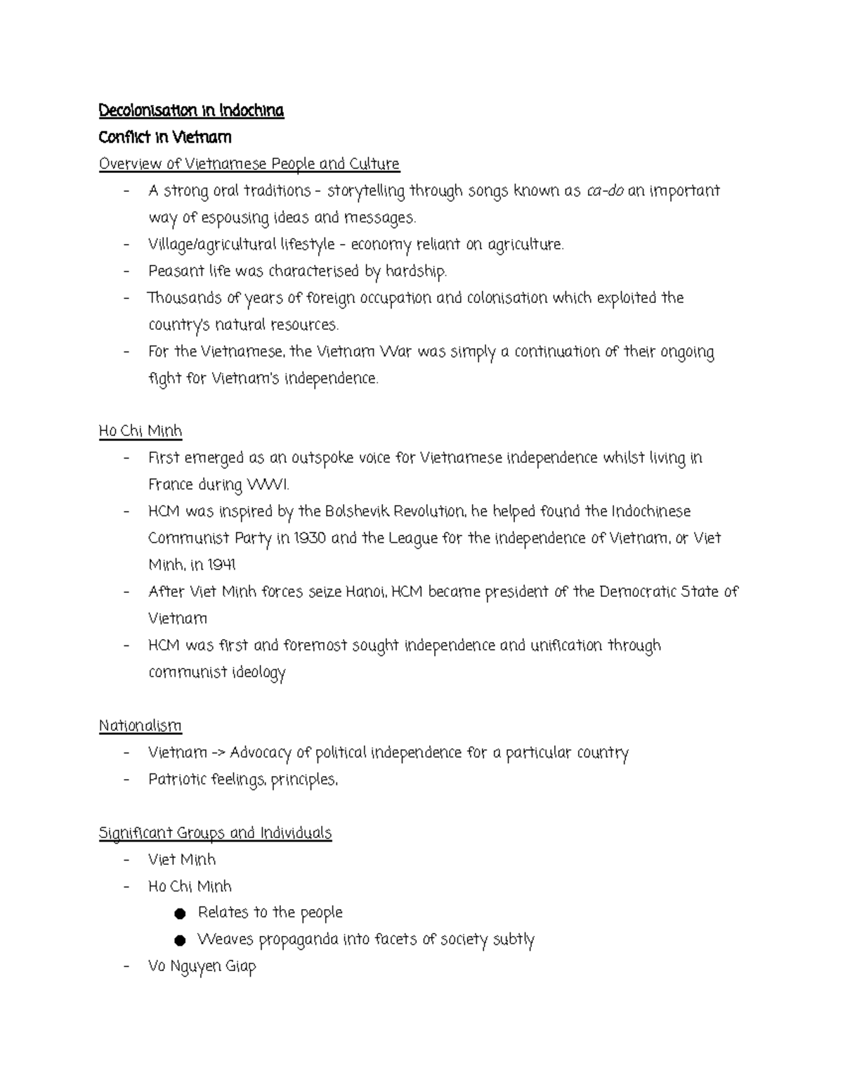 HSC modern history notes - Decolonisation in Indochina Conflict in ...