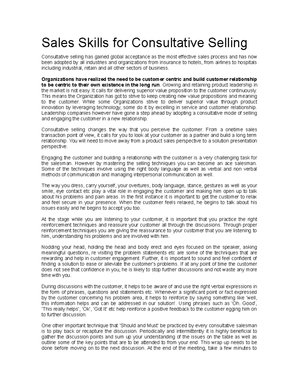 Consultative Selling Sales Skills for Consultative Selling - Sales ...