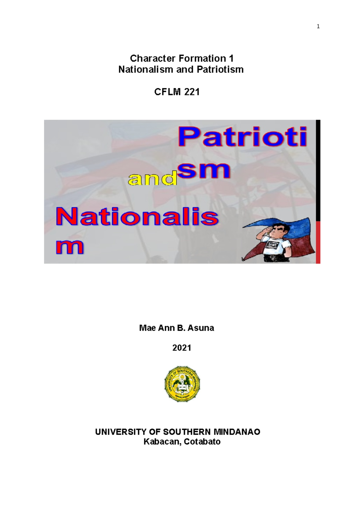 Character Formation 1 Final - Character Formation 1 Nationalism and ...