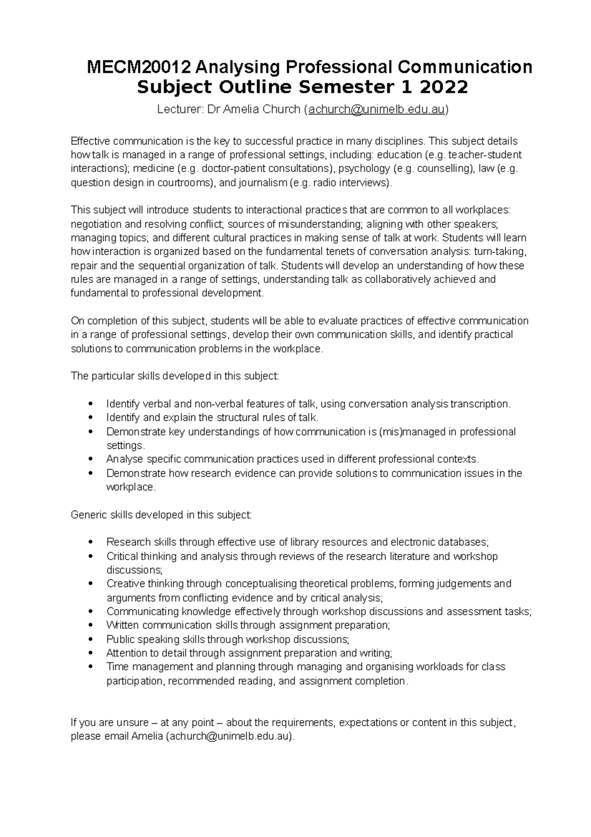 MECM20012 Analysing Professional Communication Subject Outline Semester ...