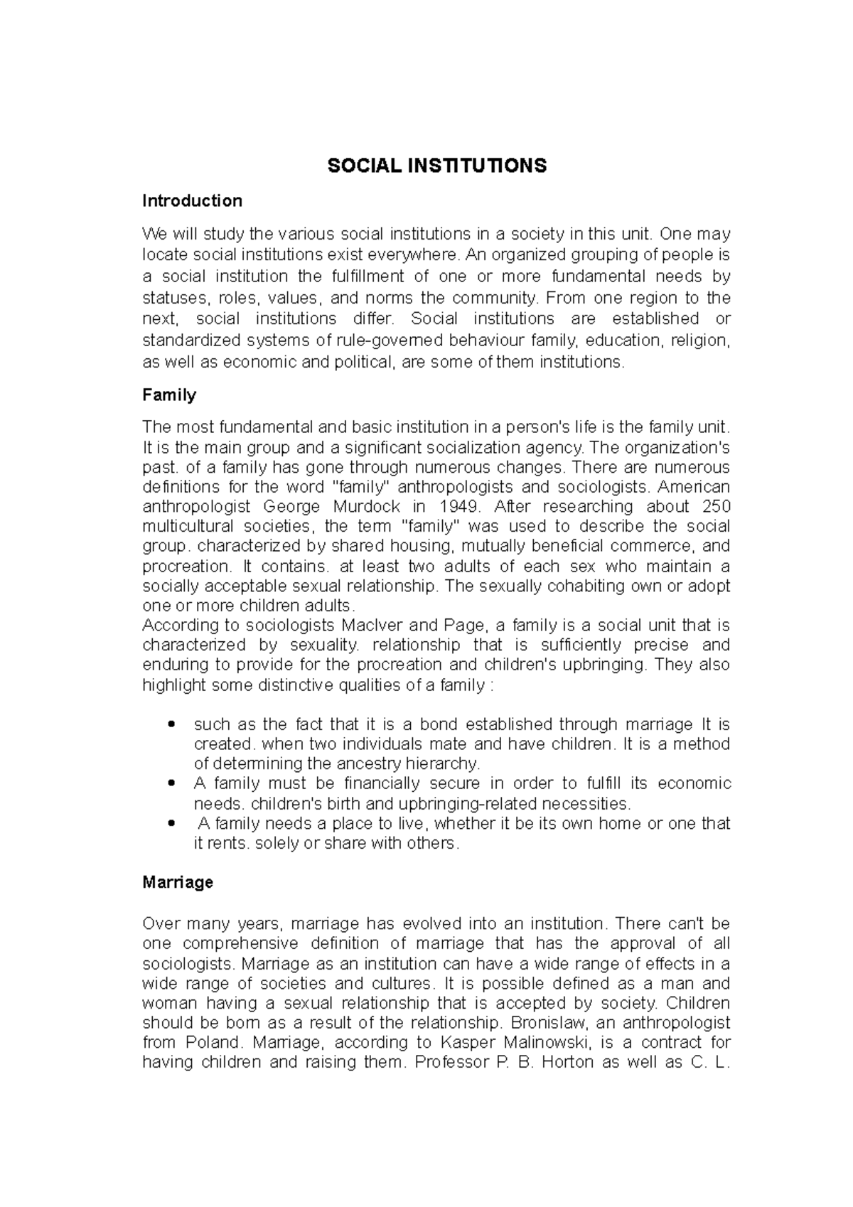 Social Institutions - SOCIAL INSTITUTIONS Introduction We will study ...