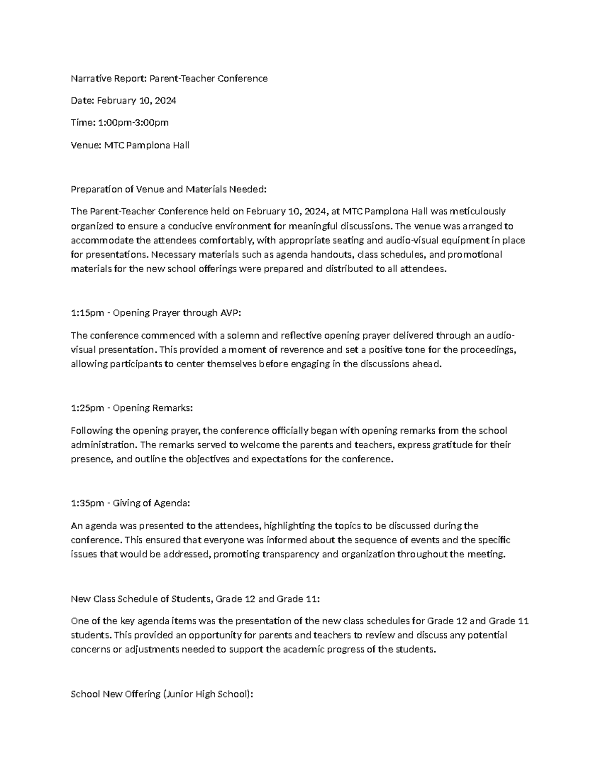 Narrative Repor PTC - Narrative Report: Parent-Teacher Conference Date ...