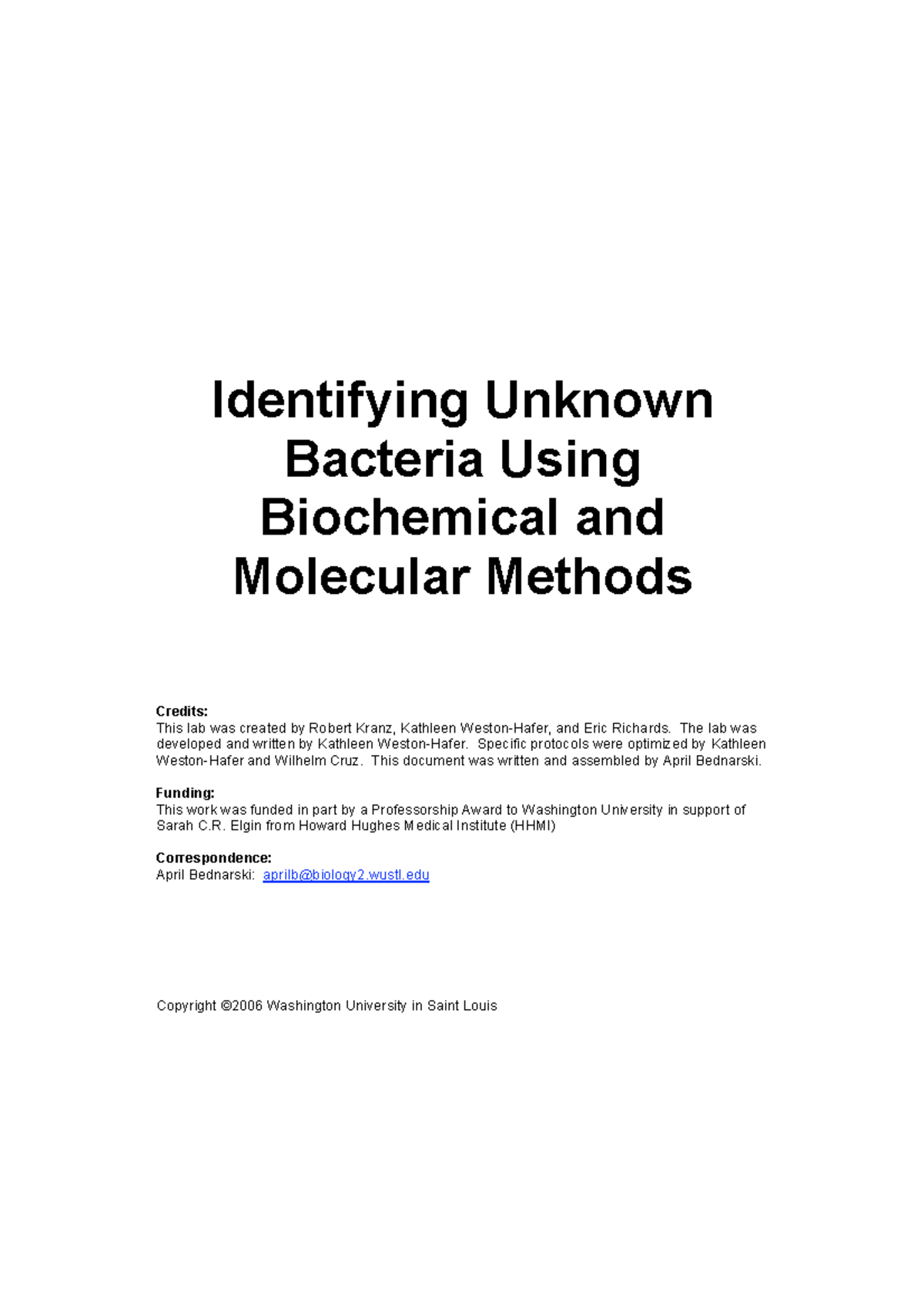 Identificatin - Lecture notes 2 - Identifying Unknown Bacteria Using ...
