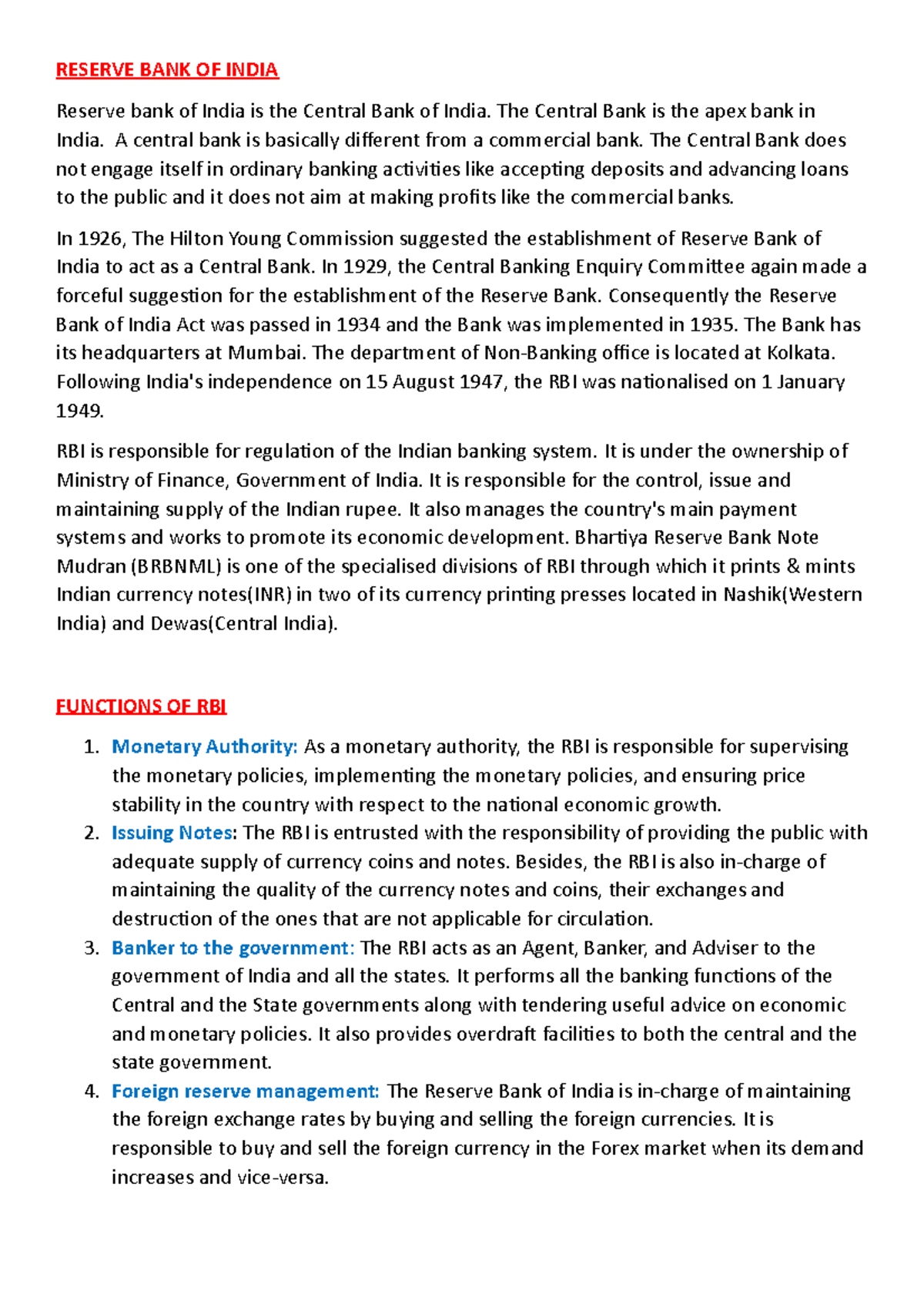 RBI and its Functions - RESERVE BANK OF INDIA Reserve bank of India is ...