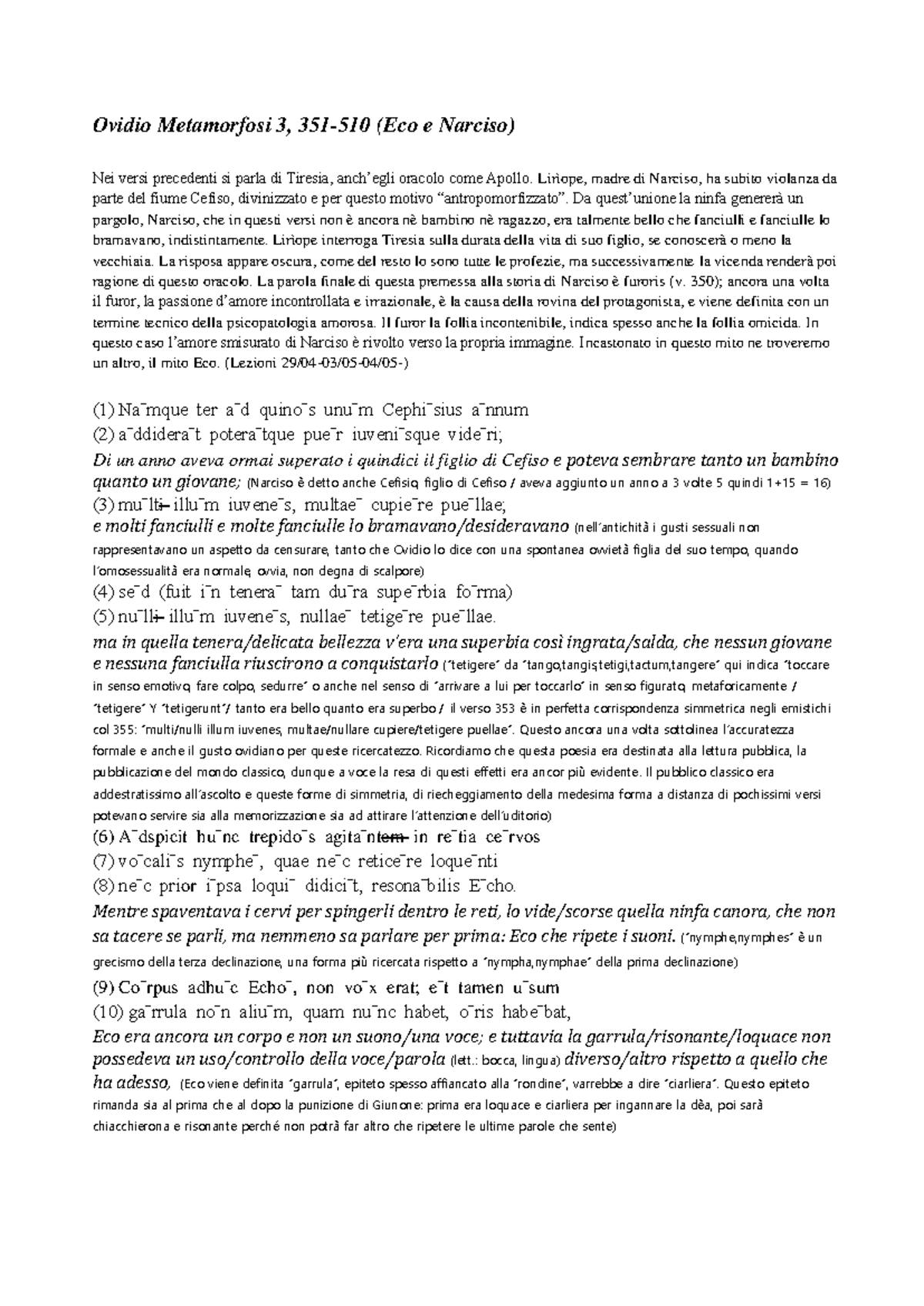 Eco e Narciso - testo, traduzione, metrica e commento - Ovidio ...
