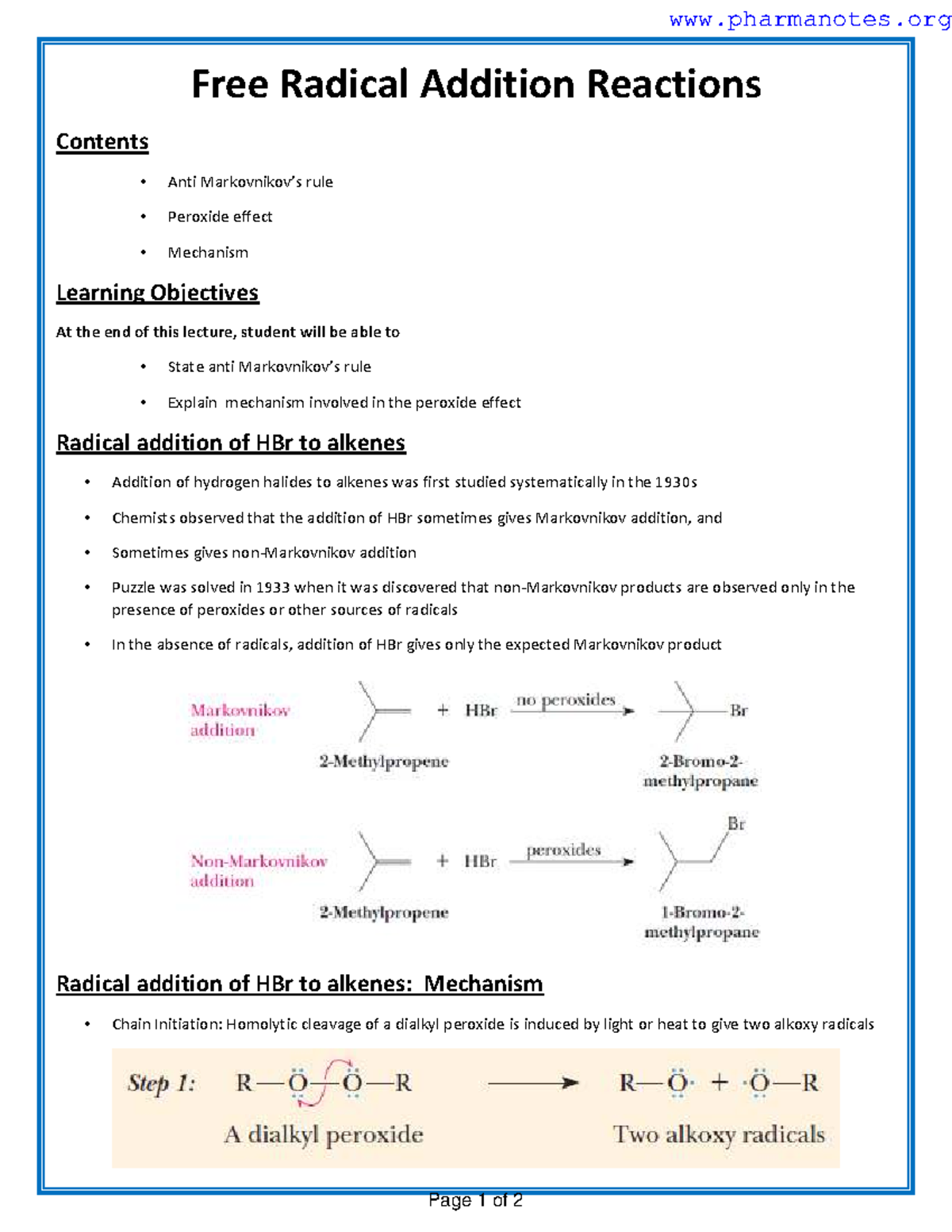 Free Radical Addition Reactions - Free Radical Addition Reactions ...
