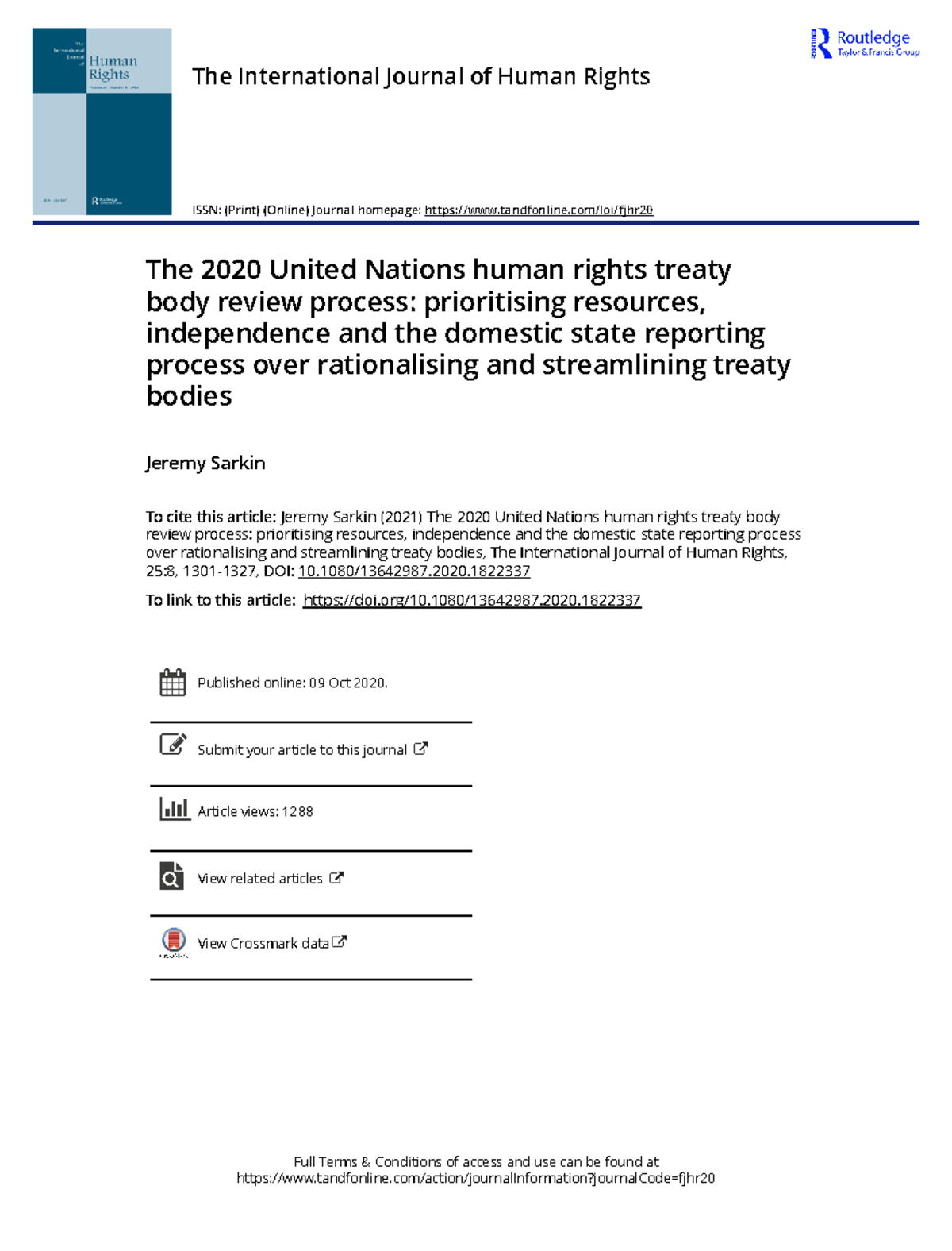 The 2020 United Nations human rights treaty body review process ...