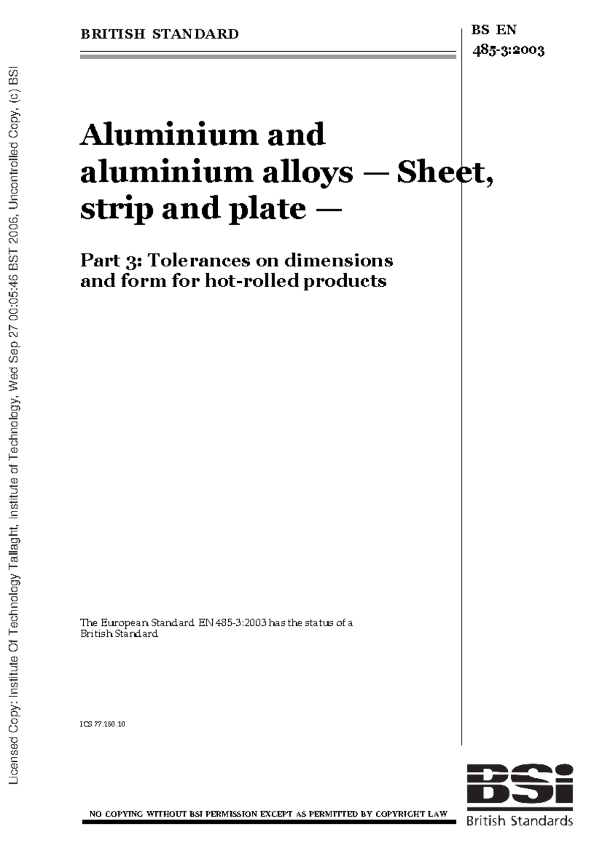 En 485 3 2003 - Normas de materiais e características químicas e mecânicas - BRITISH STANDARD BS ...