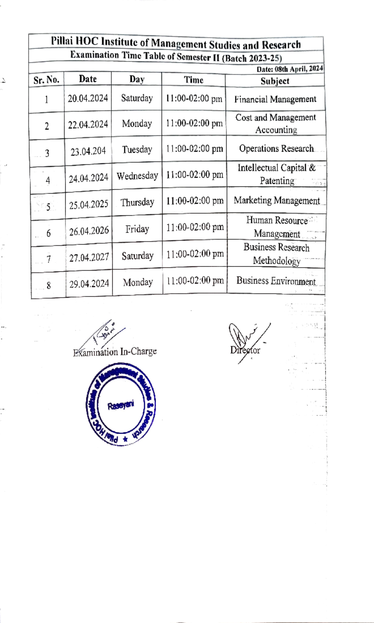 Exam Timetable of MMS I Sem II April 2024 - Sr. No. Date ####### 1 ...