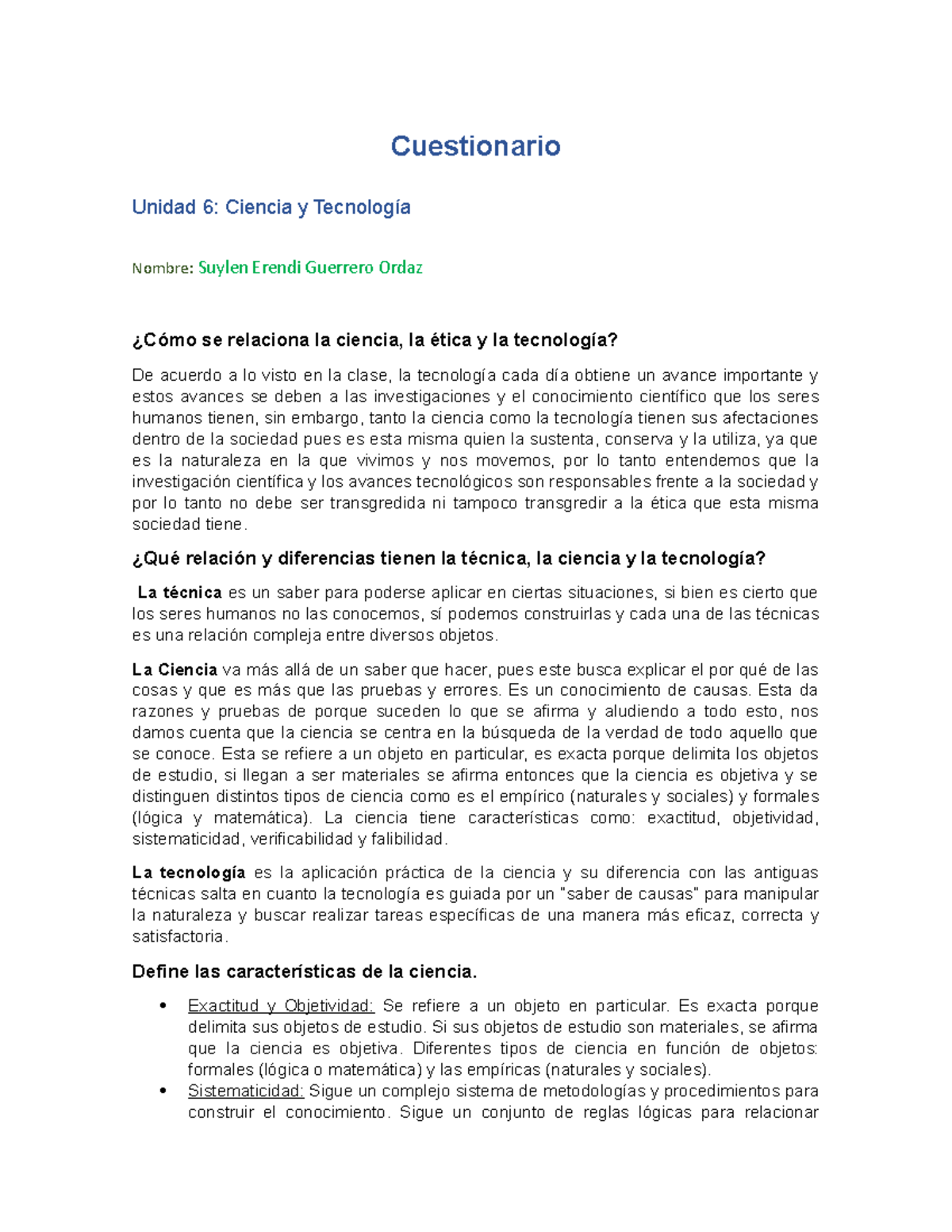 Cuestionario Ciencia, Tecnología y Ética SEGO - Cuestionario Unidad 6 ...