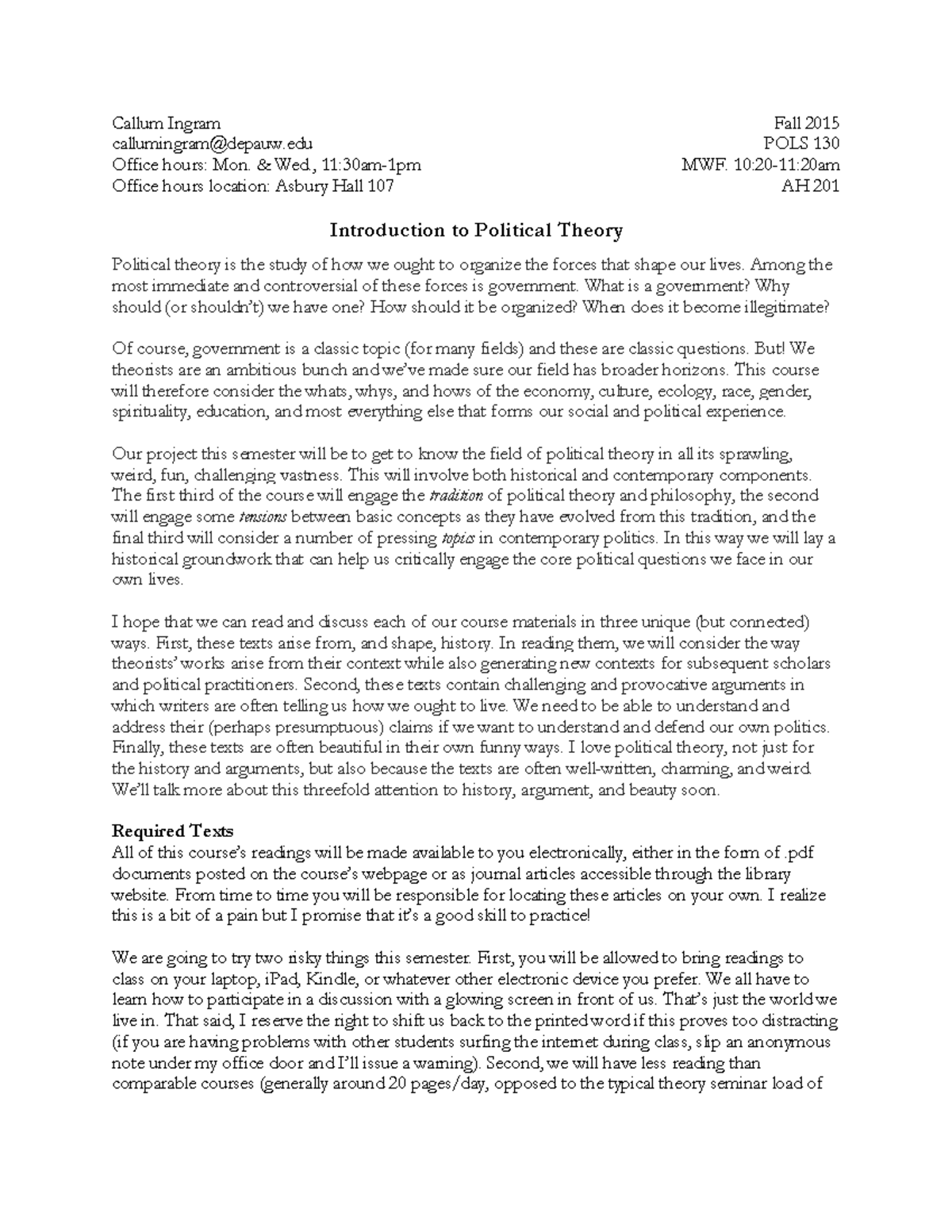 introduction to political theory - Callum Ingram callumingram@depauw ...