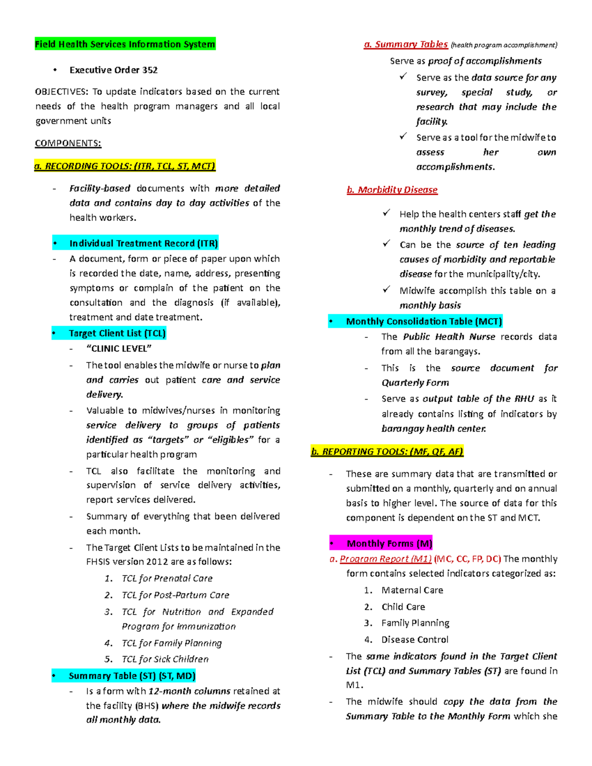 Field Health Services Information System - RECORDING TOOLS: (ITR, TCL ...