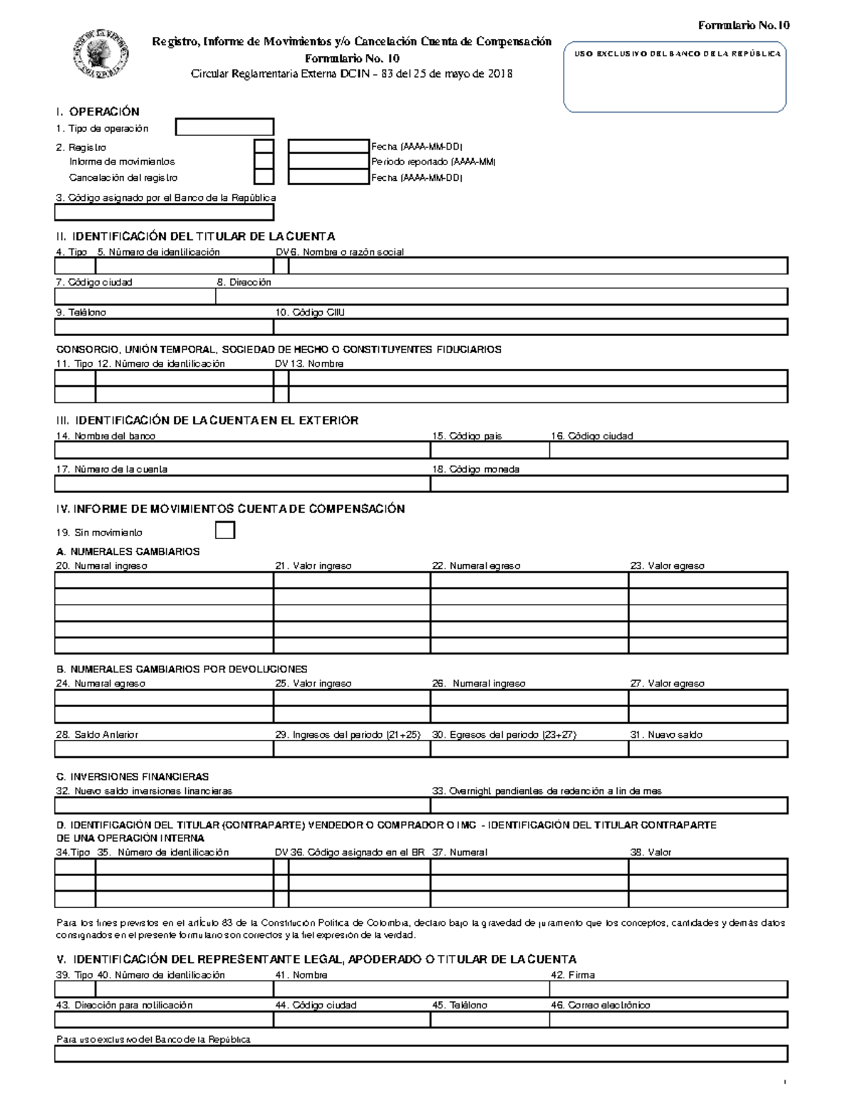 Formulario No. 10 f 1 - Formulario No. I. OPERACIÓN Tipo de operación ...