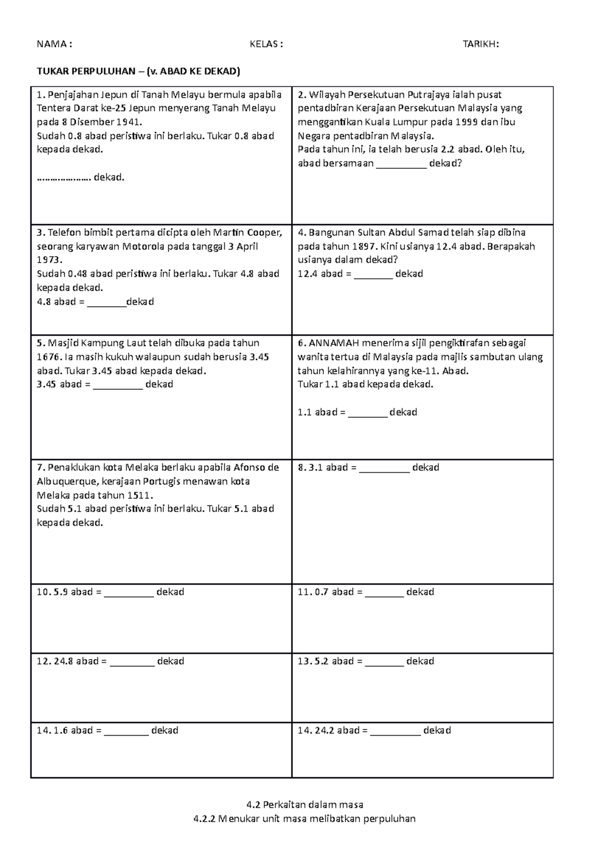 Tukar Perpuluhan - MATH TAHUN 5 - NAMA : KELAS : TARIKH: TUKAR ...