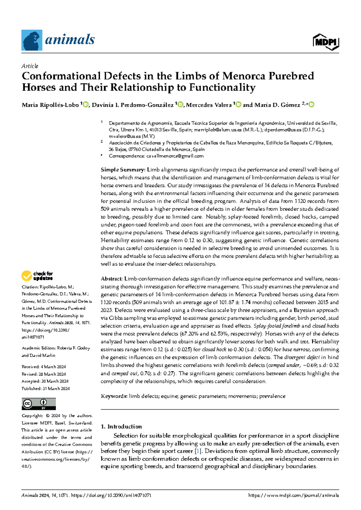 Animals-14-01071-v2 - GENETICA - Citation: Ripollés-Lobo, M.; Perdomo ...