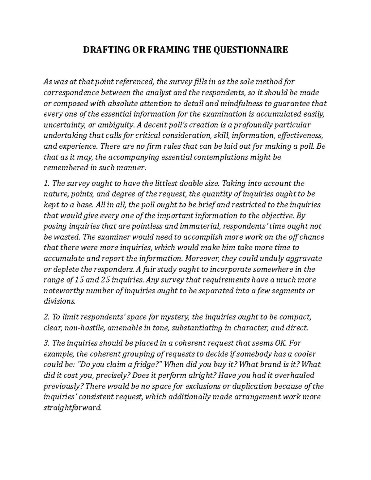 Drafting OR Framing THE Questionnaire - DRAFTING OR FRAMING THE ...