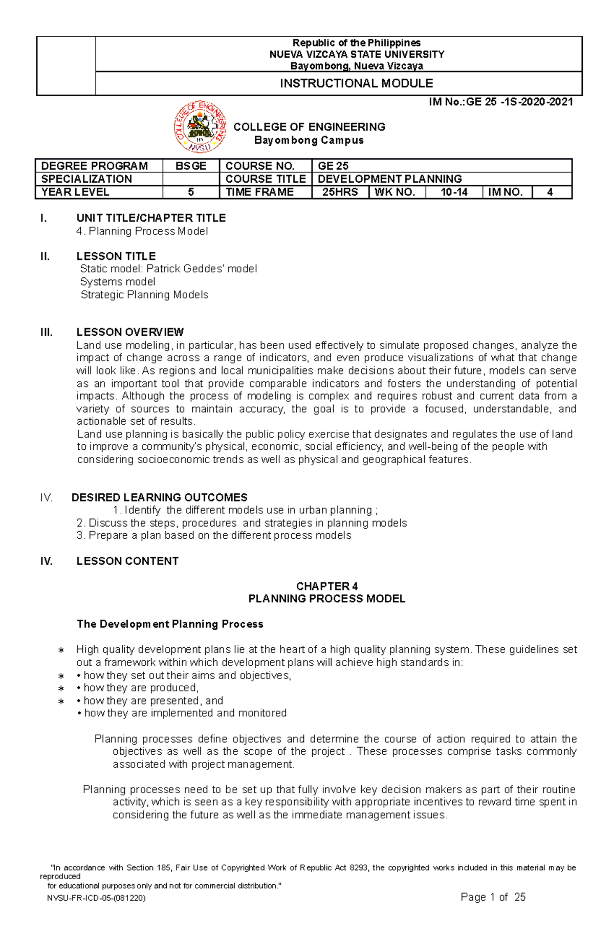 IM DEV PLAN 4 - Development planning - NUEVA VIZCAYA STATE UNIVERSITY Bayombong, Nueva Vizcaya ...