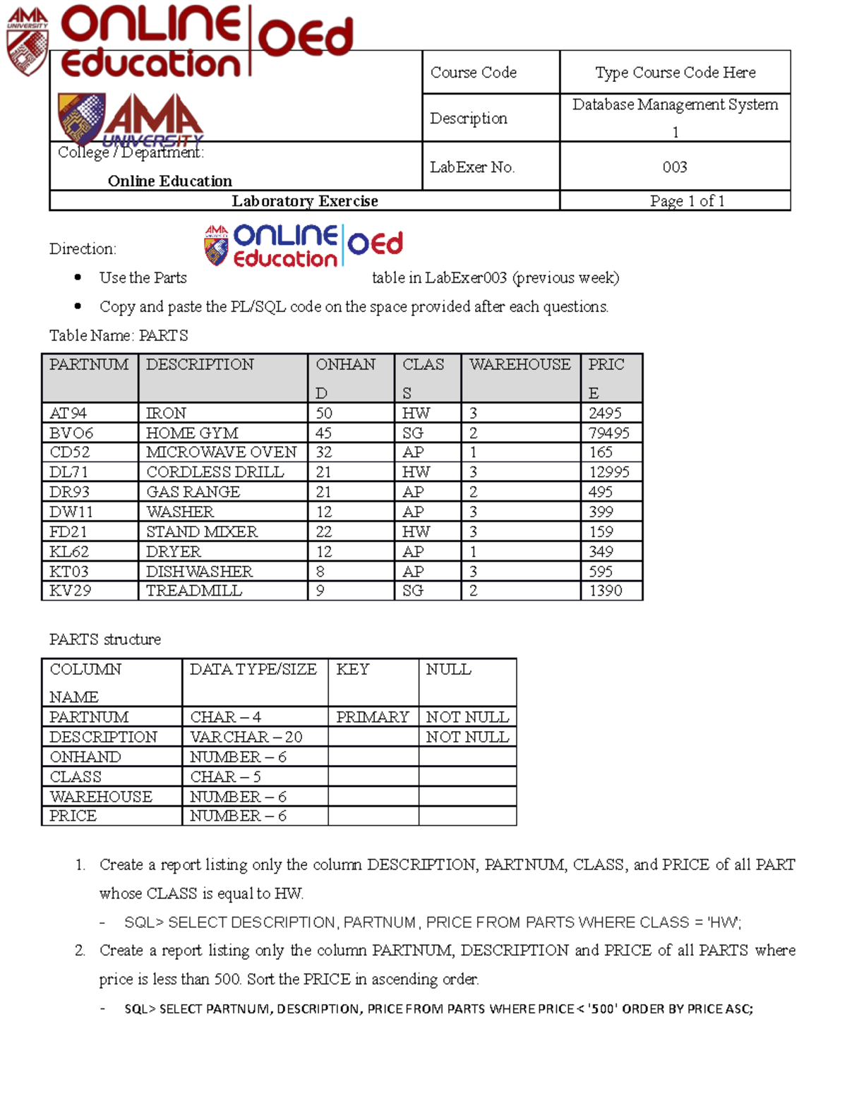 Acuña,Lance IT6202 LAB 003 - Course Code Type Course Code Here Description Database Management ...