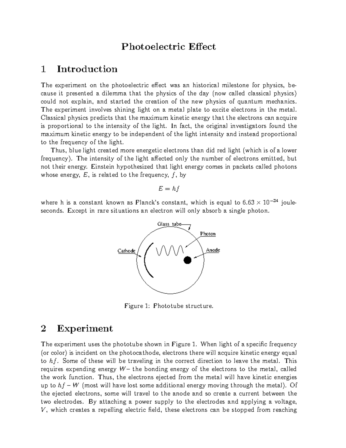 Handout Photoelectric effect - Photoelectric Effect 1 Introduction The ...