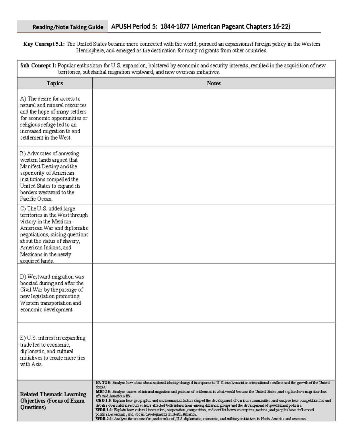 Note taking guide- period 5 - Key Concept 5: The United States became ...