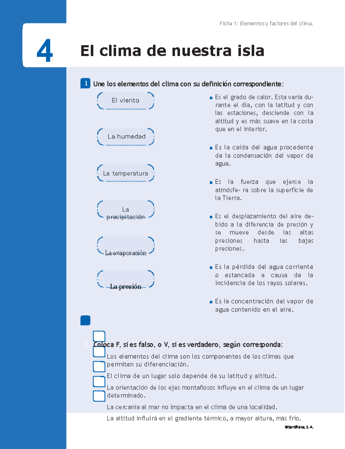 4 El clima de nuestra isla 5TO - Ficha 1: Elementos y factores del ...