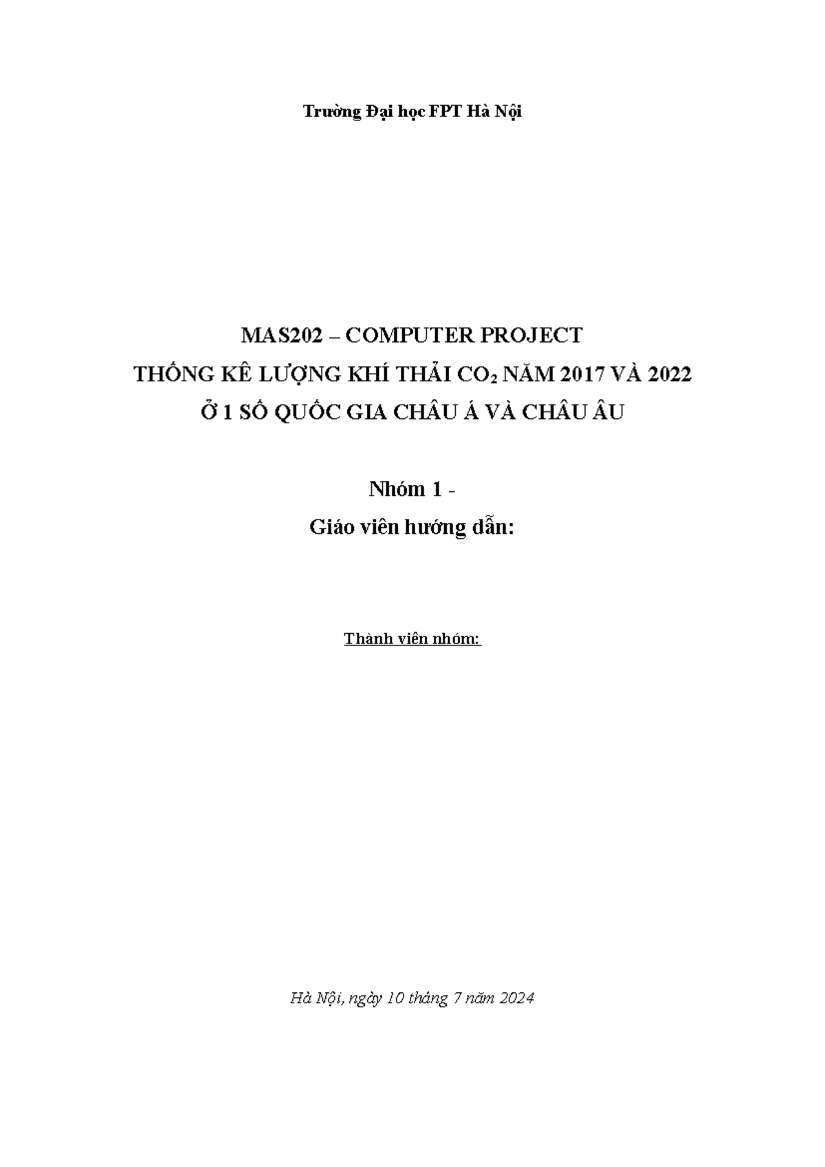 MAS Computer Project - sasss - Trường Đại học FPT Hà Nội MAS202 – COMPUTER PROJECT THỐNG KÊ ...