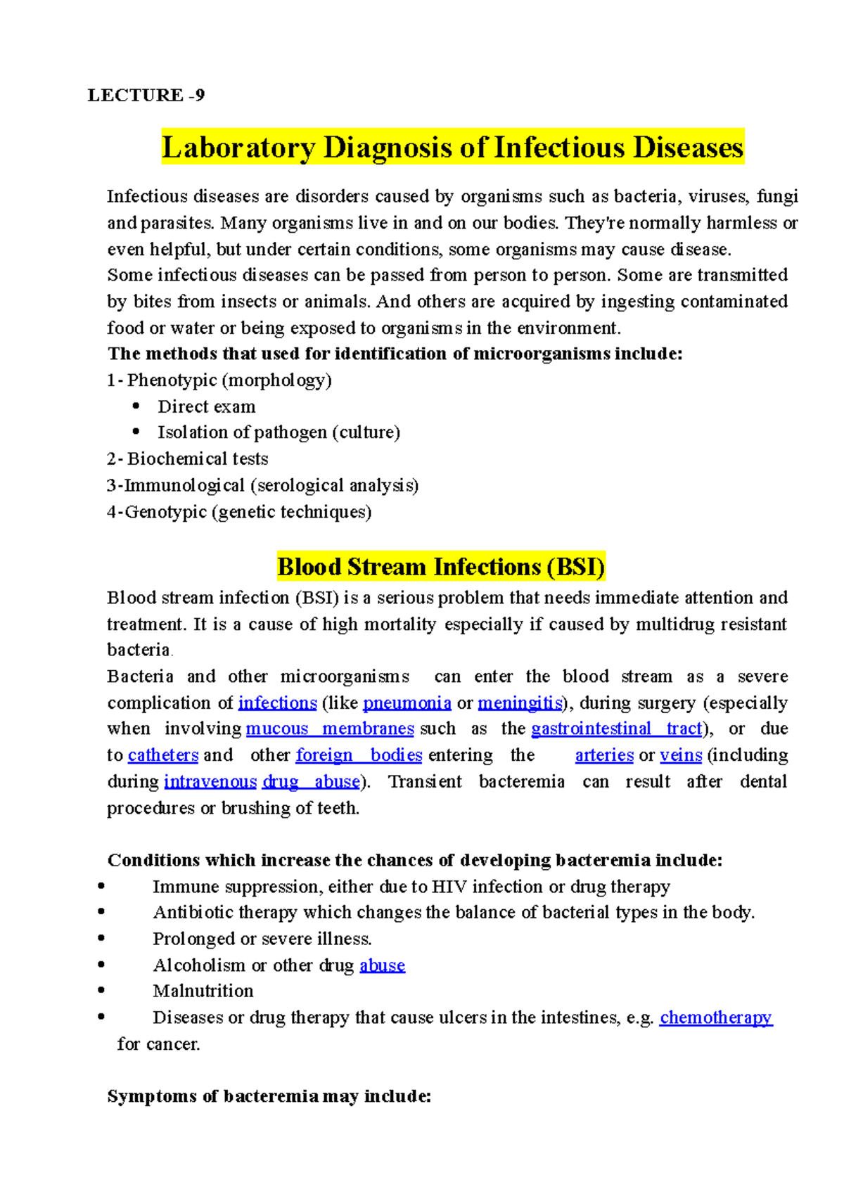 Blood stream- CSF infections - LECTURE - Laboratory Diagnosis of ...