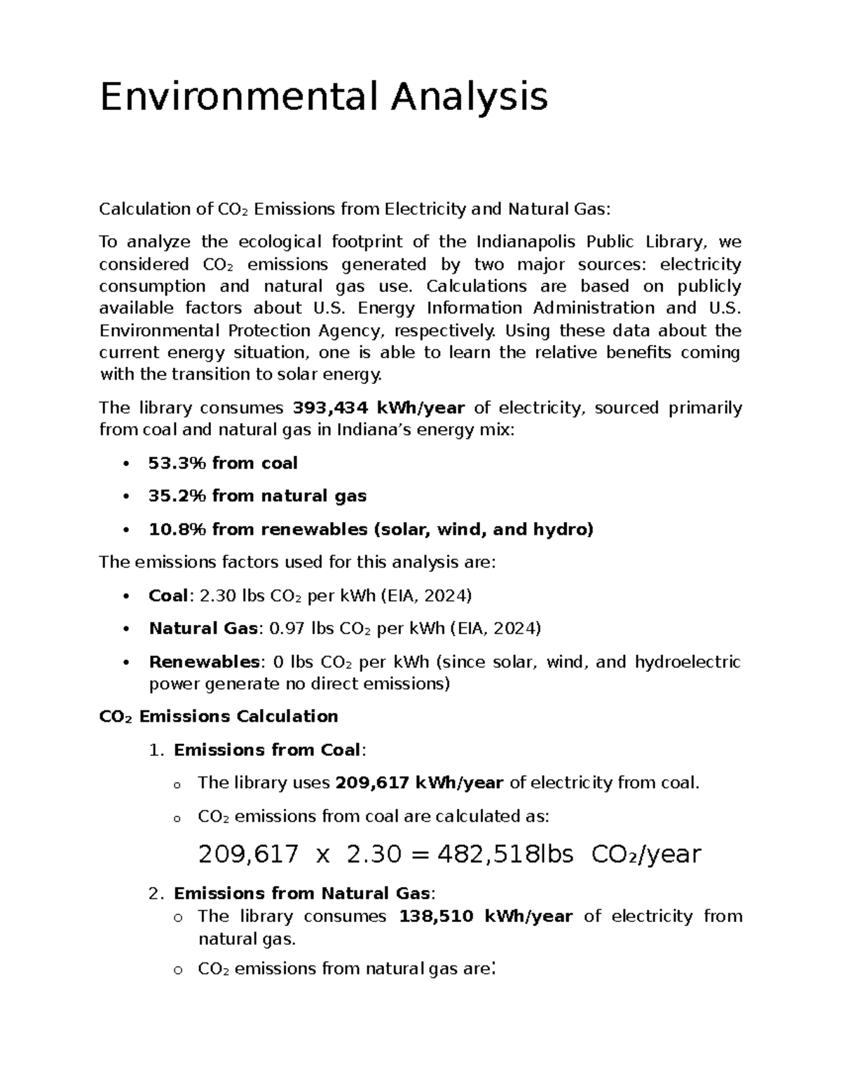 Environmental analysis - Environmental Analysis Calculation of CO₂ ...