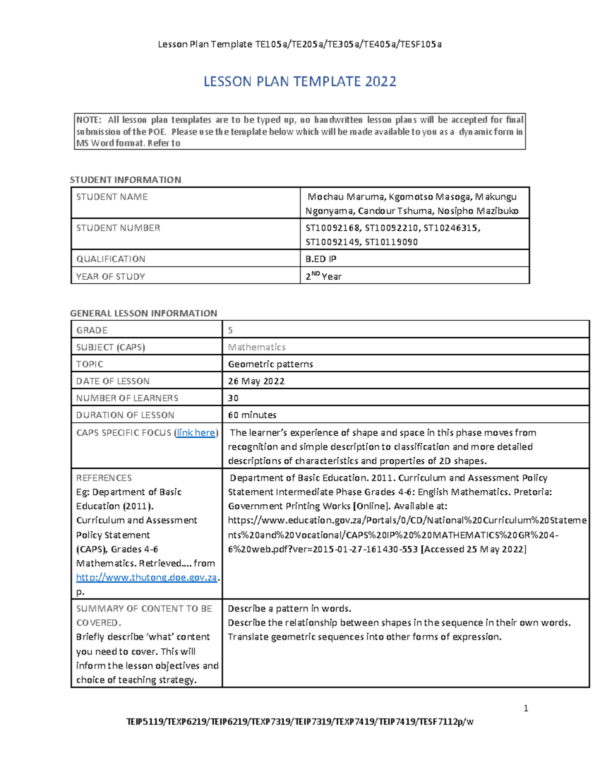 Learning observ - This focuses on creating a game using geometric ...