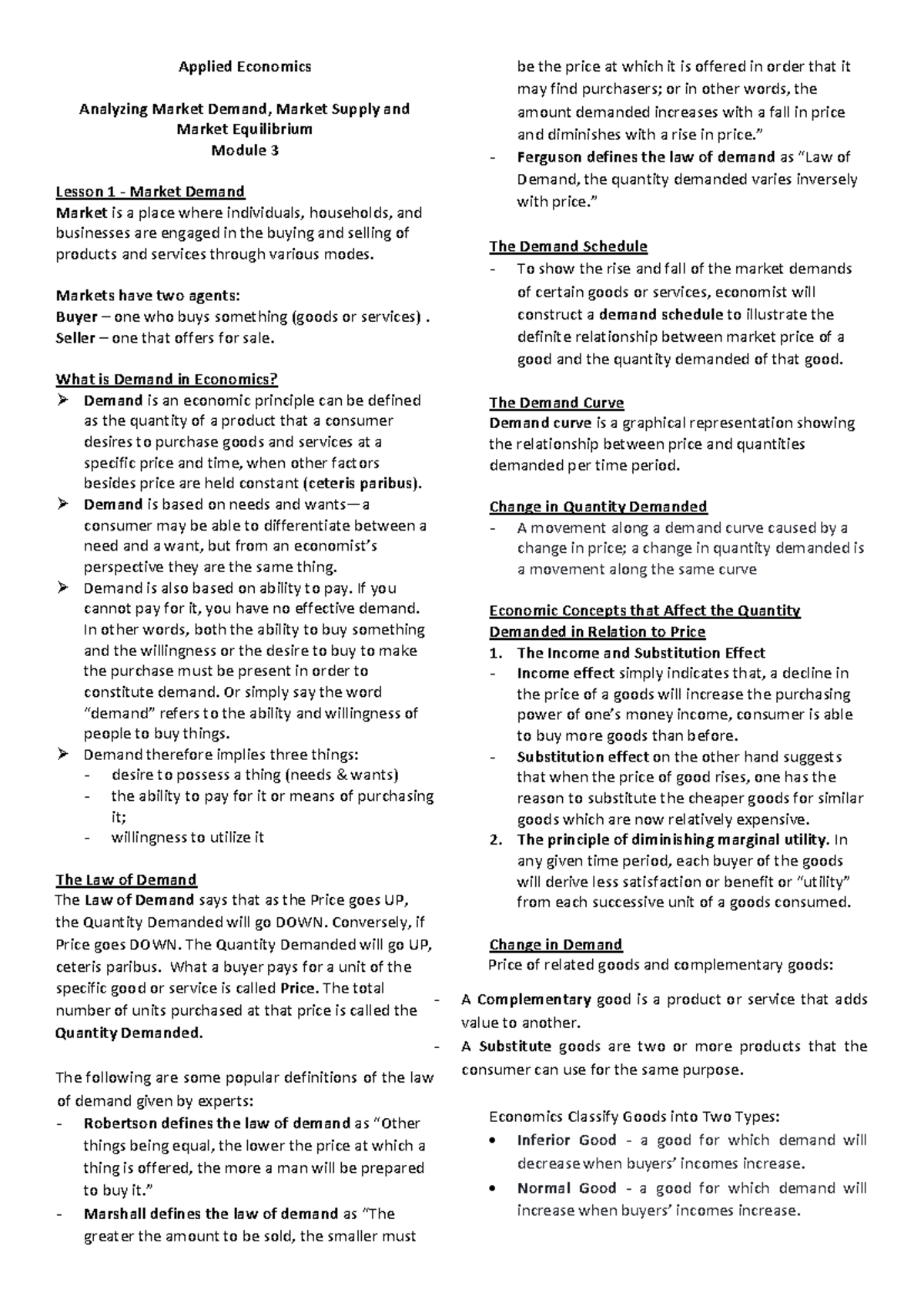 Applied Economics (Third Quarter) - Applied Economics Analyzing Market ...