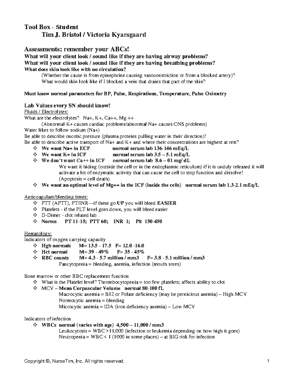 Clinical Tool Box (3) - ABG and medication notes - Tool Box - Student ...