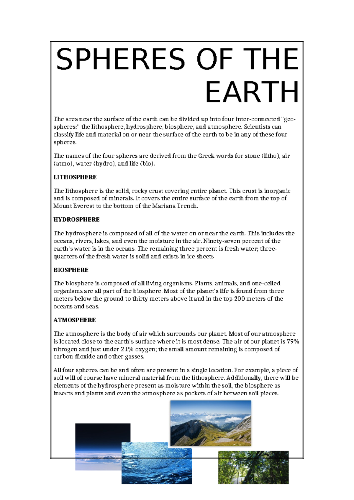 03. Spheres OF THE Earth - SPHERES OF THE EARTH The area near the ...