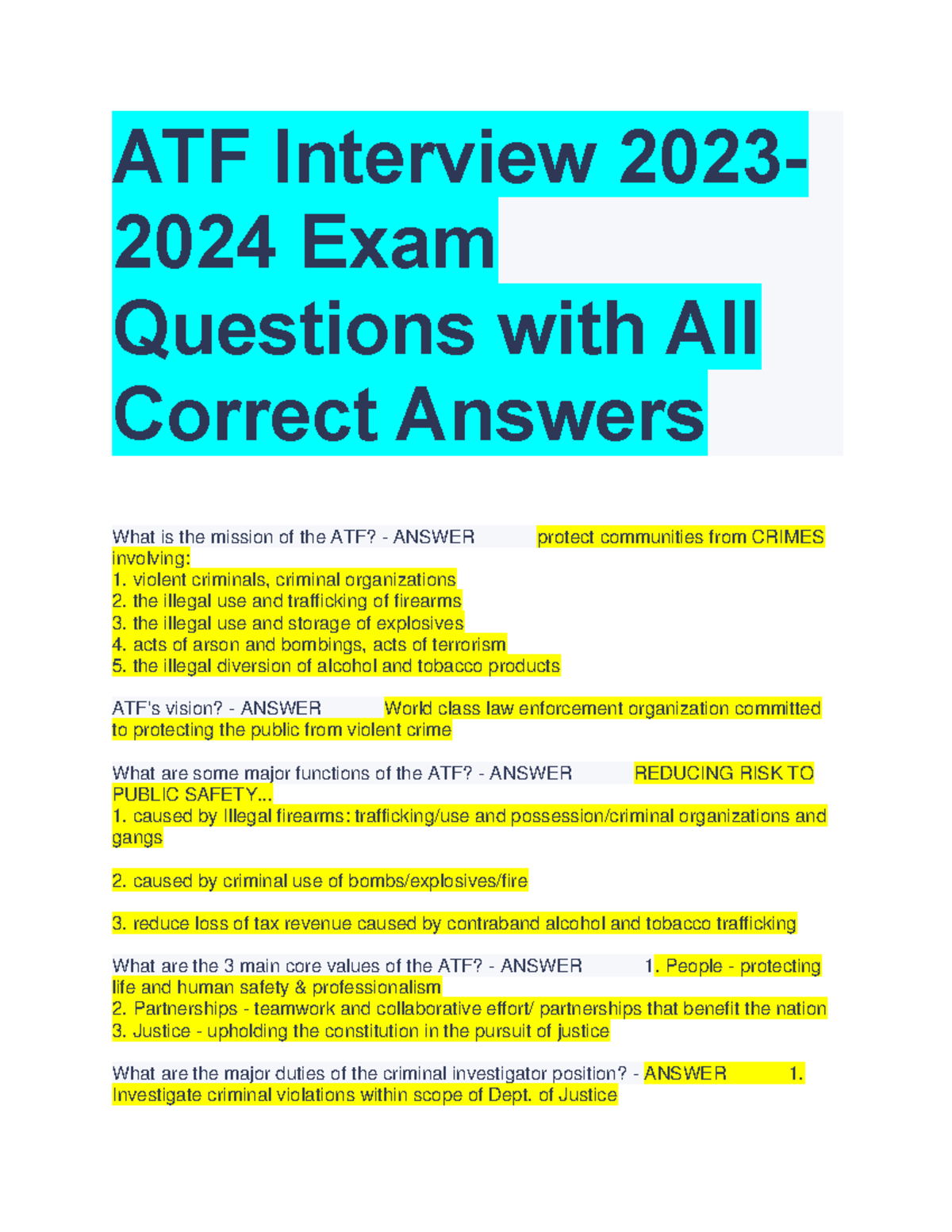 ATF Interview 2023-2024 Exam Questions with All Correct Answers - ATF ...