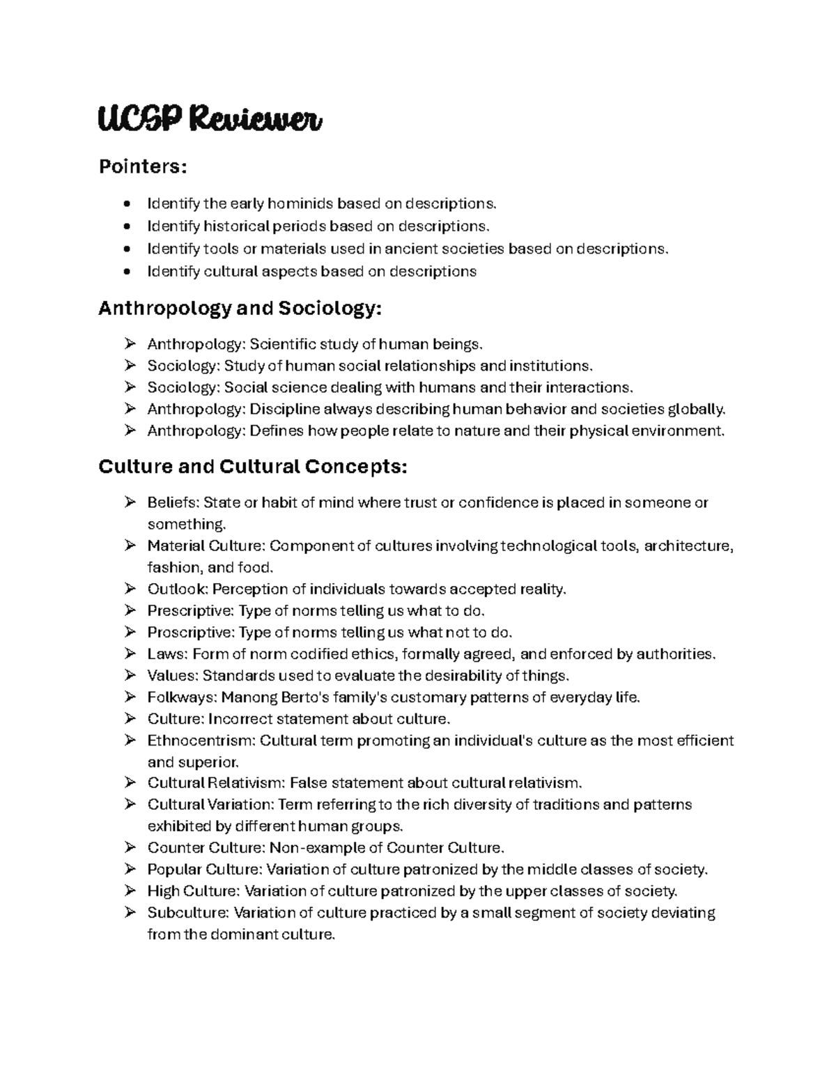 UCSP Pointers TO Review - UCSP Reviewer Pointers: Identify the early hominids based on ...
