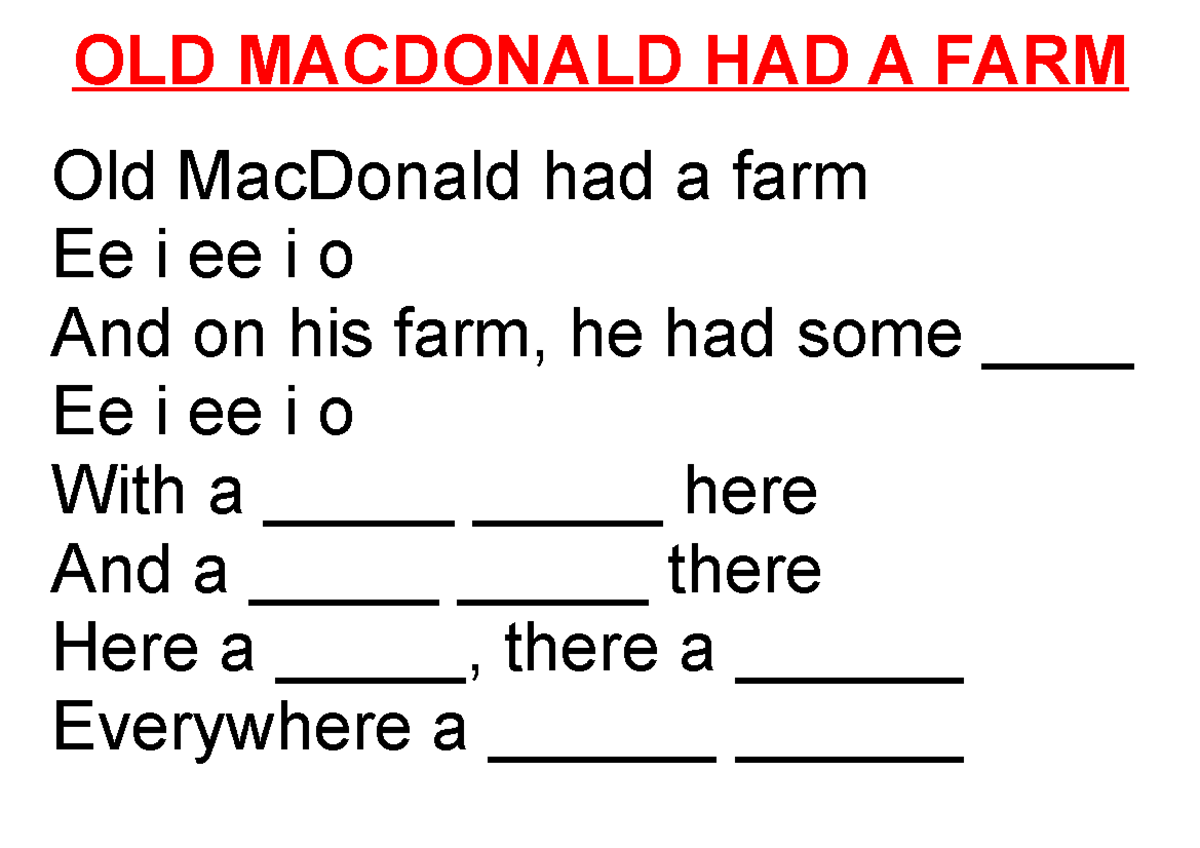 OLD Macdonald HAD A FARM - OLD MACDONALD HAD A FARM Old MacDonald had a ...