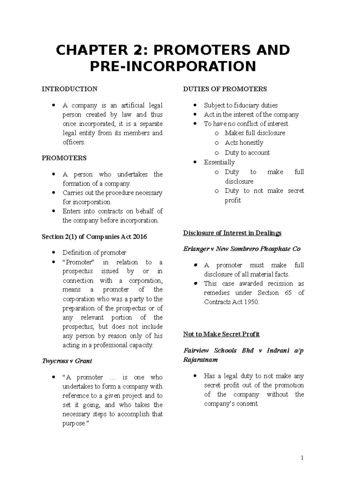 Chapter 2 - Promoters - CHAPTER 2: PROMOTERS AND PRE-INCORPORATION ...
