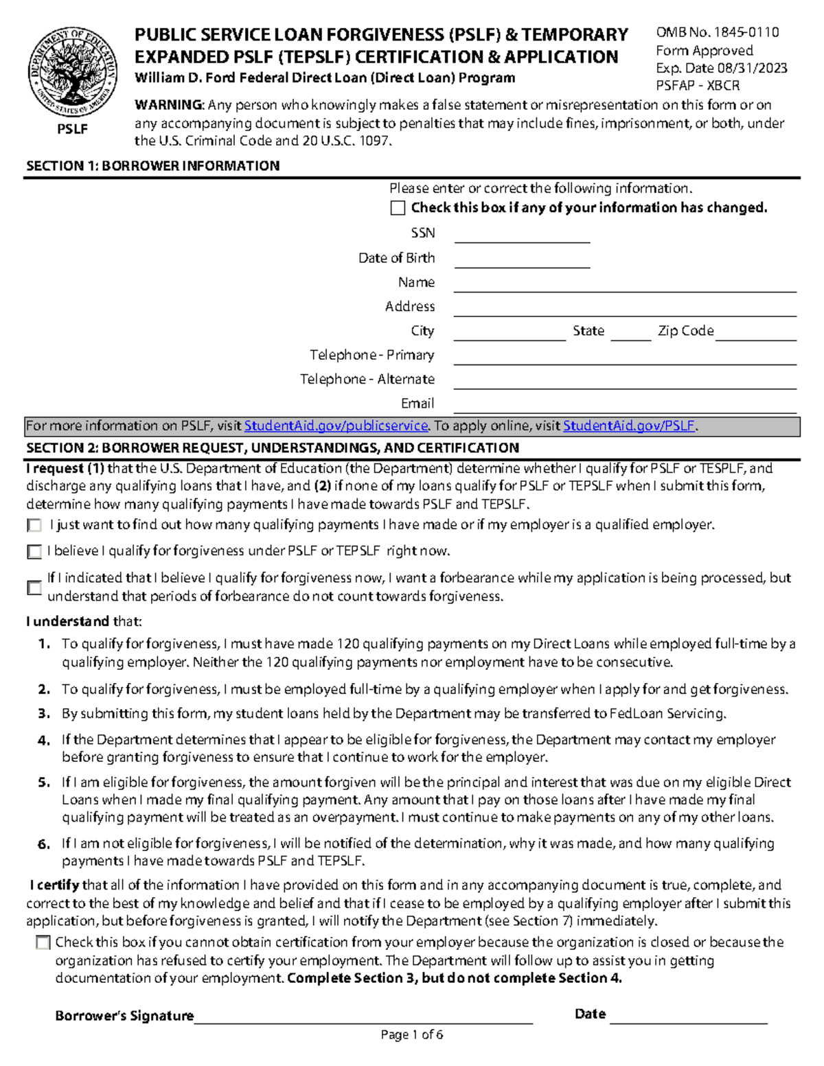 Public service application for forgiveness - PSLF PUBLIC SERVICE LOAN ...