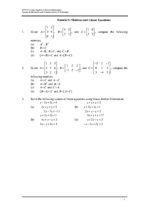 Tutorial 13 - linear algebra and numerical method - BITI 1223 Calculus ...