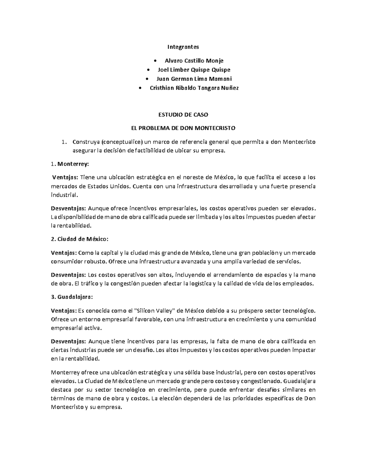 CASO Practico - Integrantes Alvaro Castillo Monje Joel Limber Quispe ...