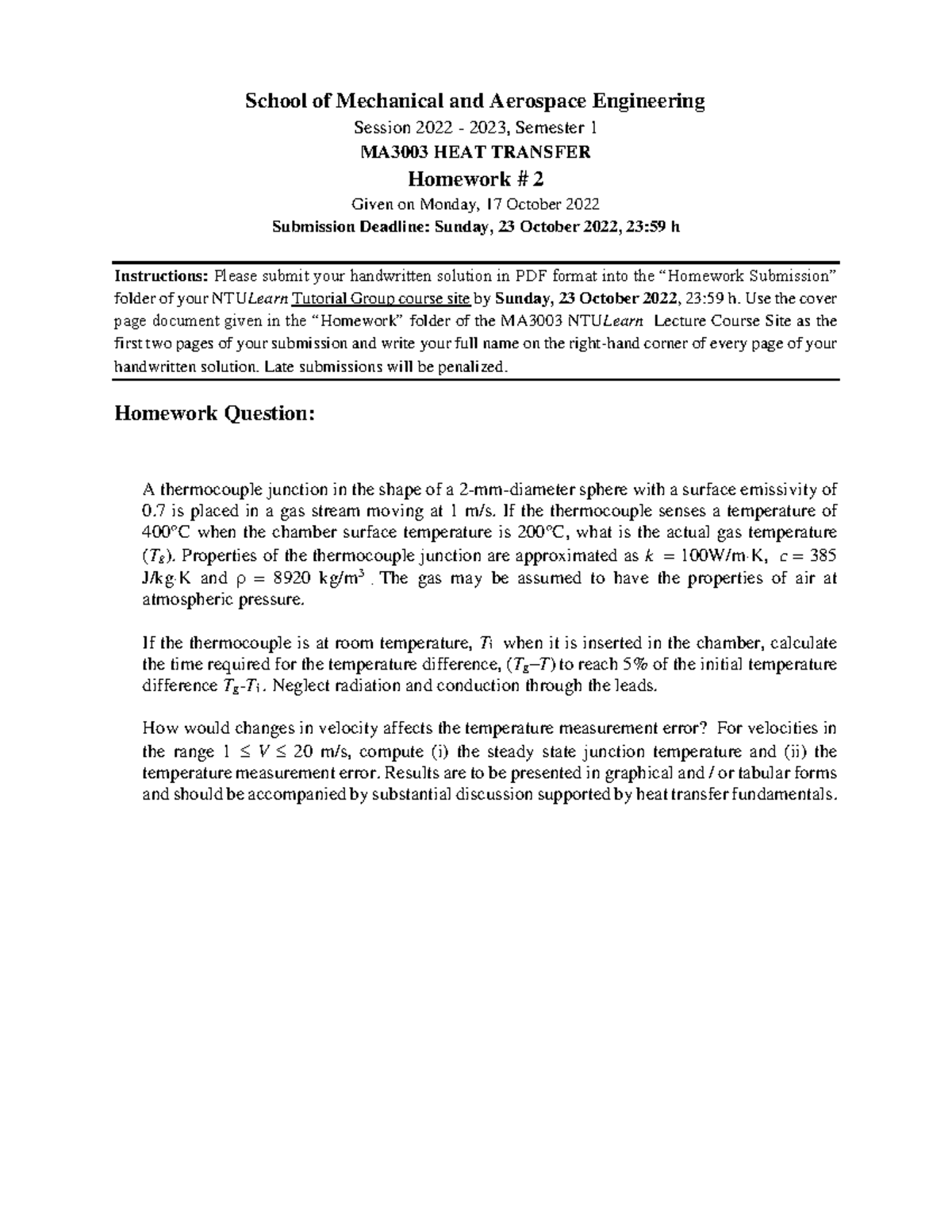 Homework -2 - Sem 1 2022-2023-submitted - School of Mechanical and ...