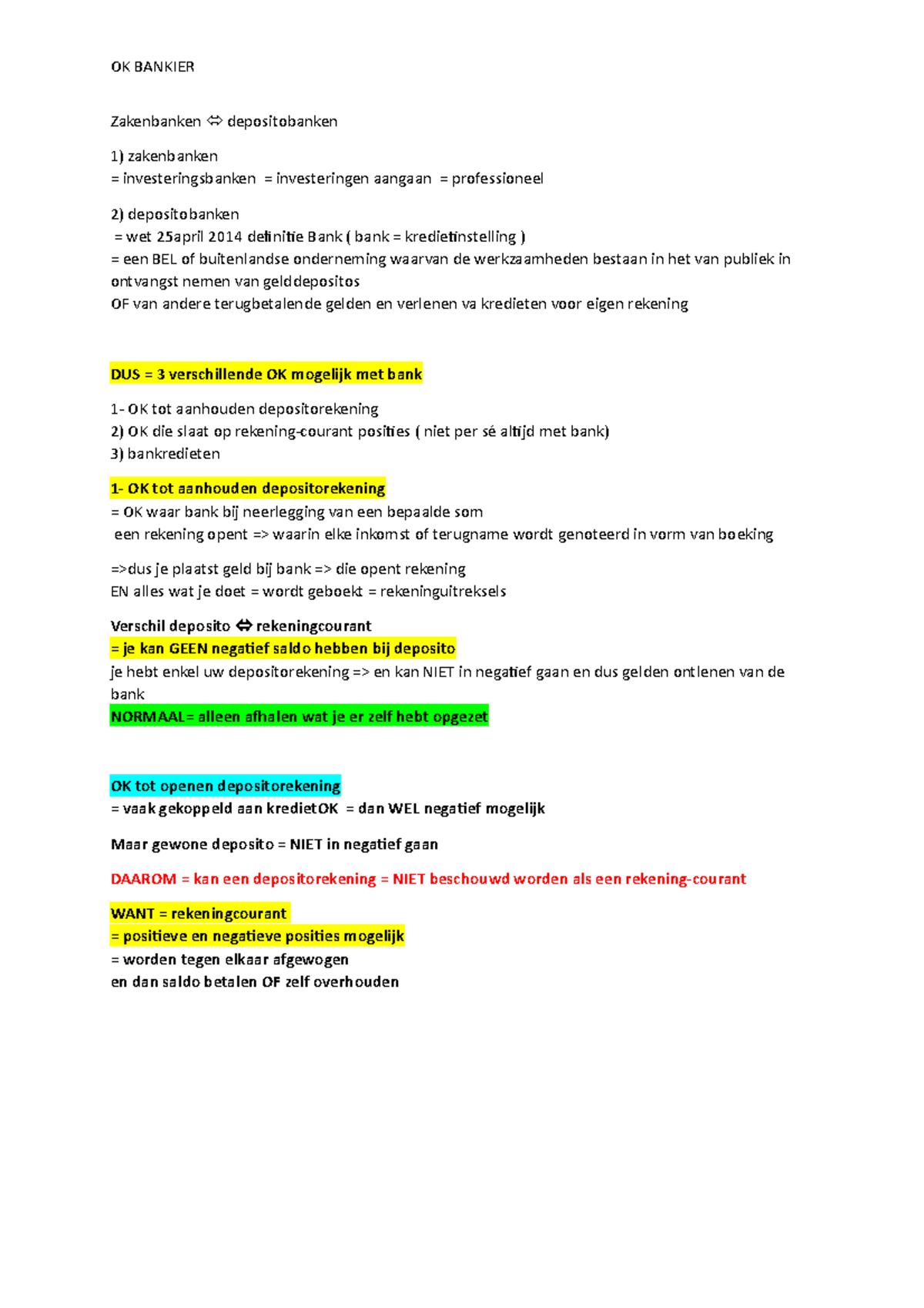 Samenvattingen Van Het Algemene Deel Bankier Zakenbanken