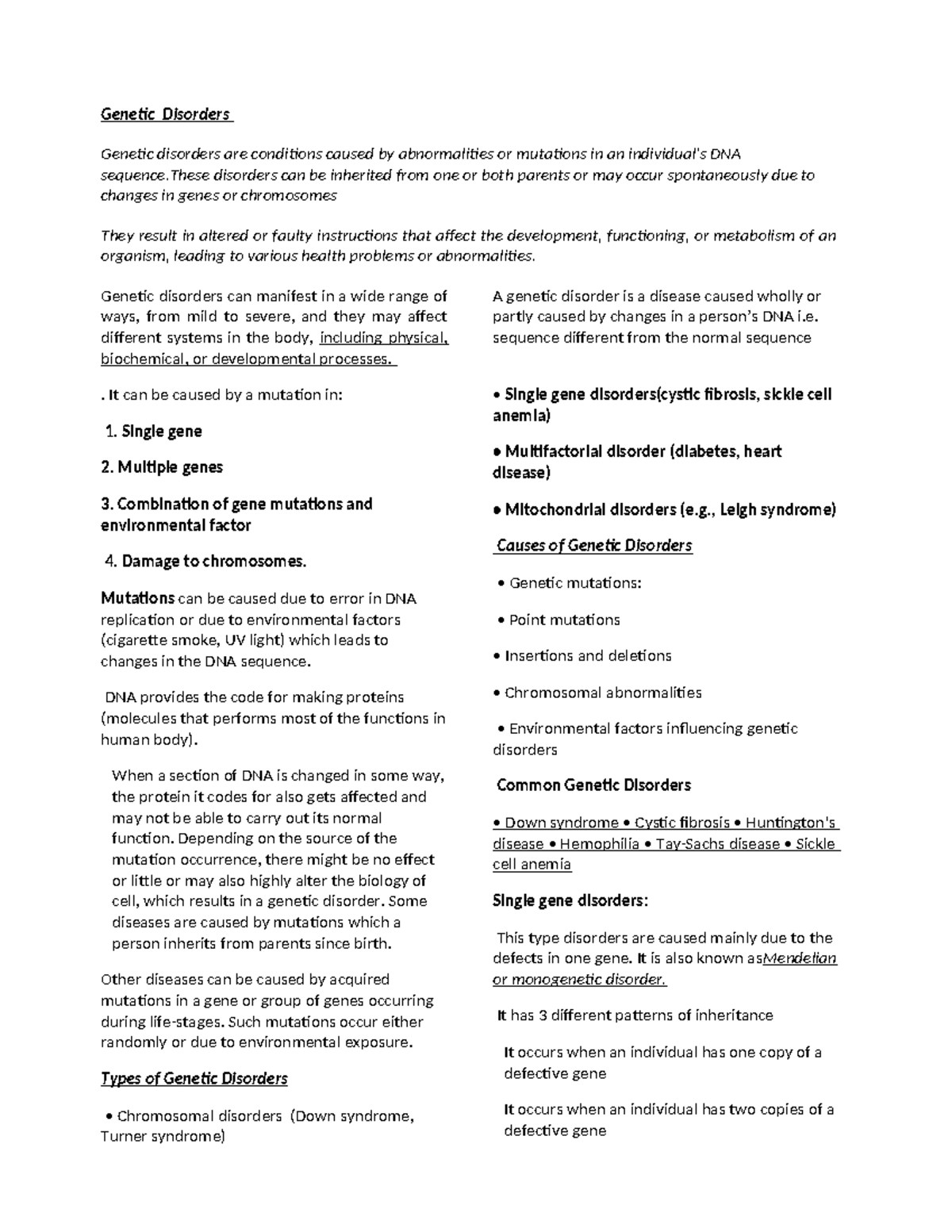 Genetic Disorders 1 - Genetic Disorders Genetic disorders are ...