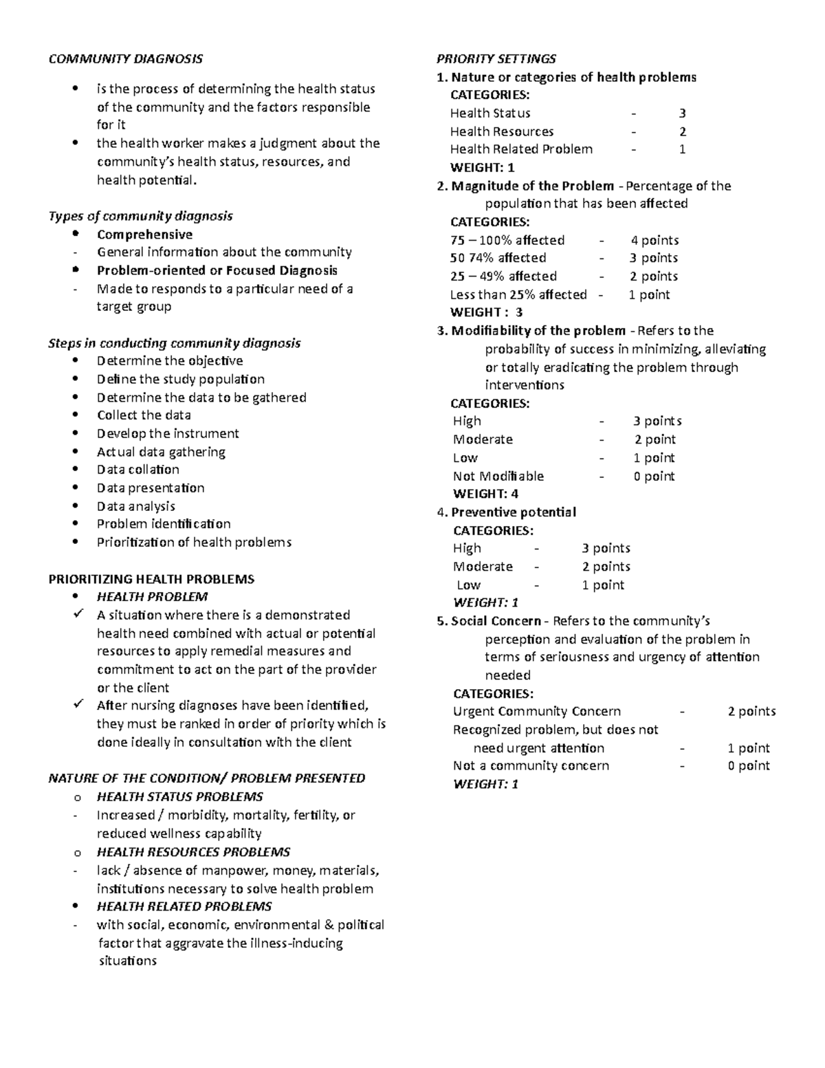 Community- Diagnosis-Handout - COMMUNITY DIAGNOSIS is the process of ...