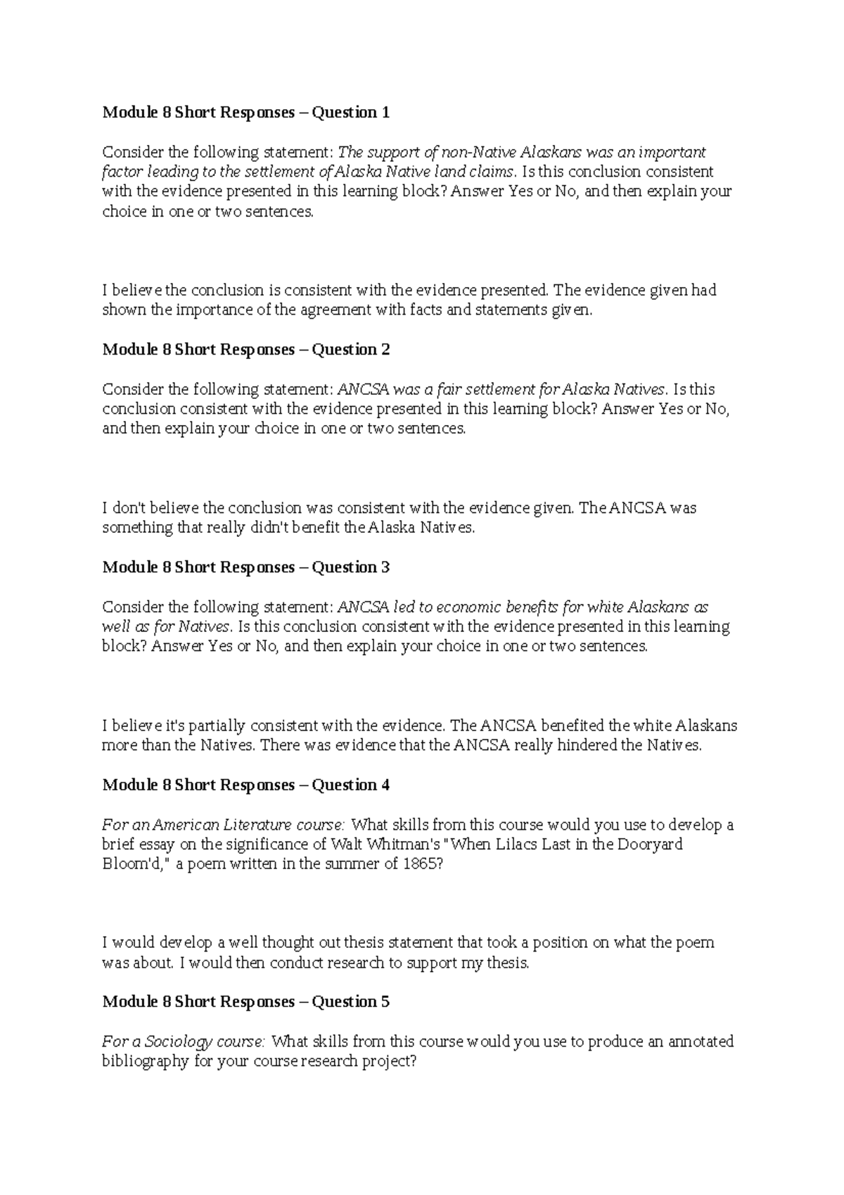 Donald Freise HIS 200 Applied History - Module 8 Short Responses ...