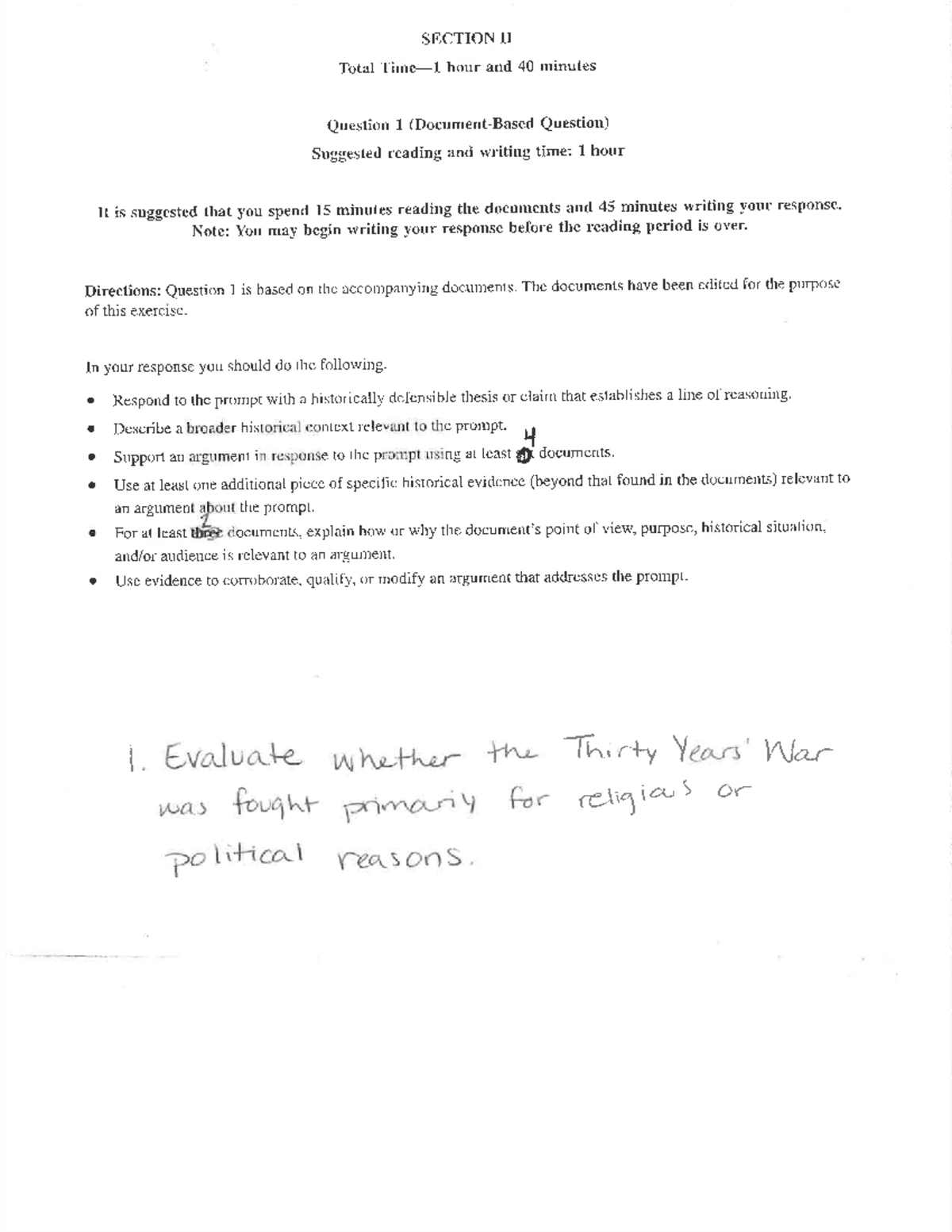 DBQ Thirty Years War - hyiugiygyuguy - SECTION II Total hour and 40 ...