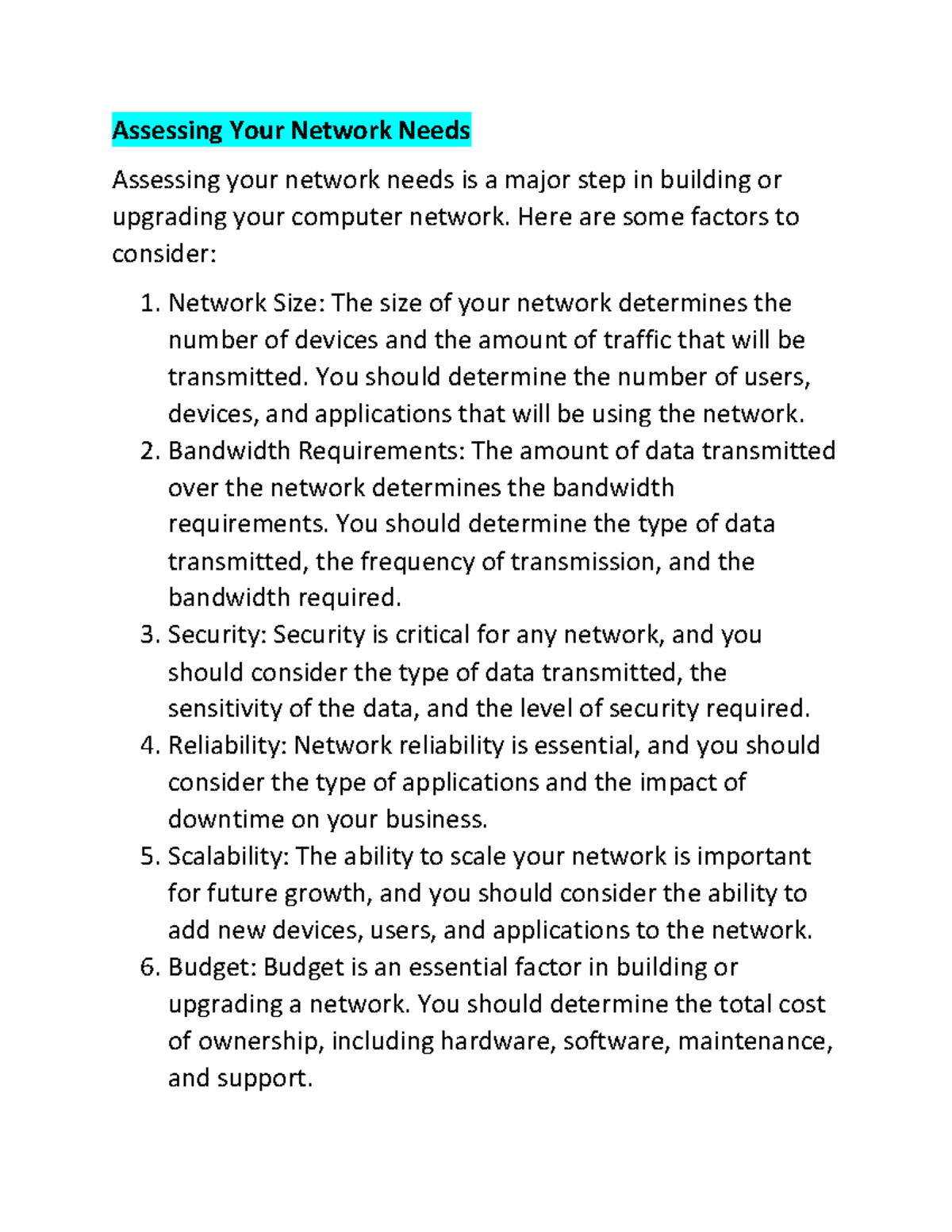 11.4 (28) - Tyler - Assessing Your Network Needs Assessing your network ...