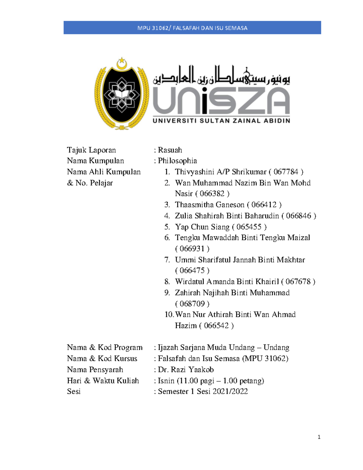 Isu Rasuah - Laporan MPU 31062 - Tajuk Laporan : Rasuah Nama Kumpulan ...