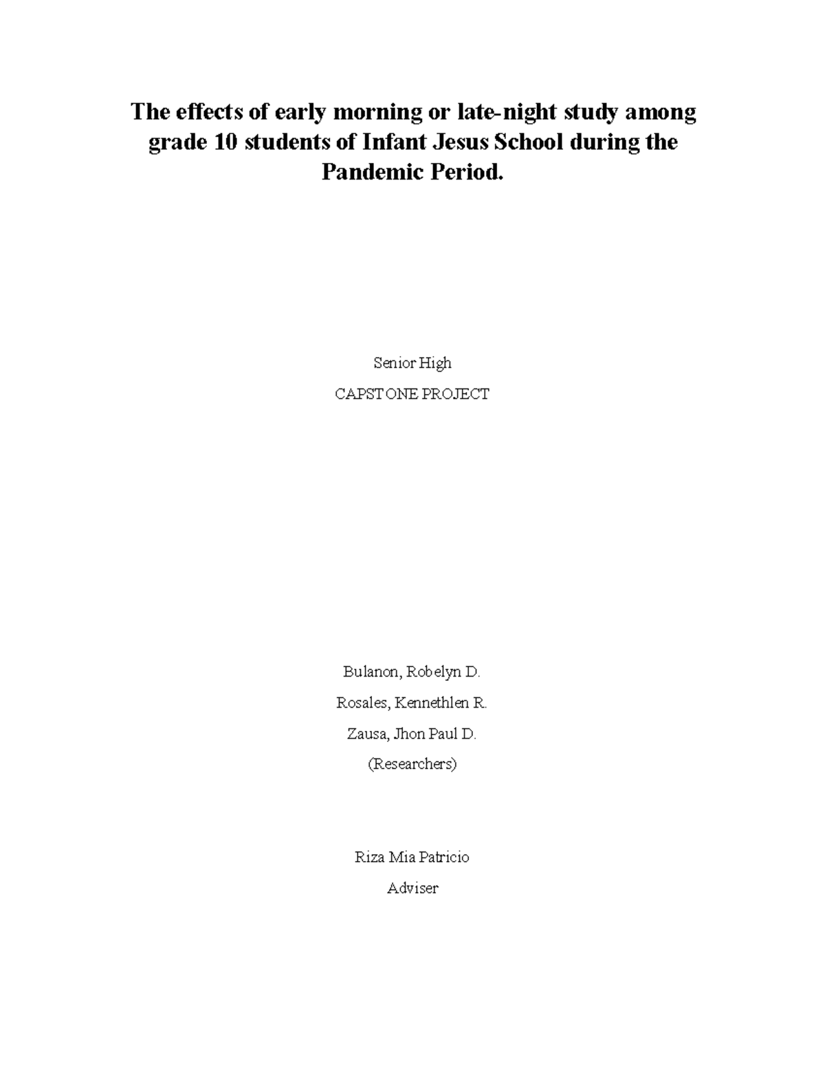 final paper requirements - The effects of early morning or late-night ...