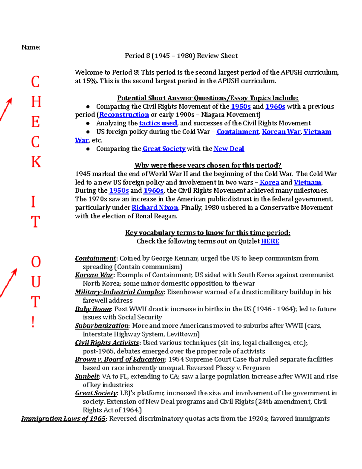 HW 4 24 Period 8 Review - Name: Period 8 (1945 – 1980) Review Sheet ...