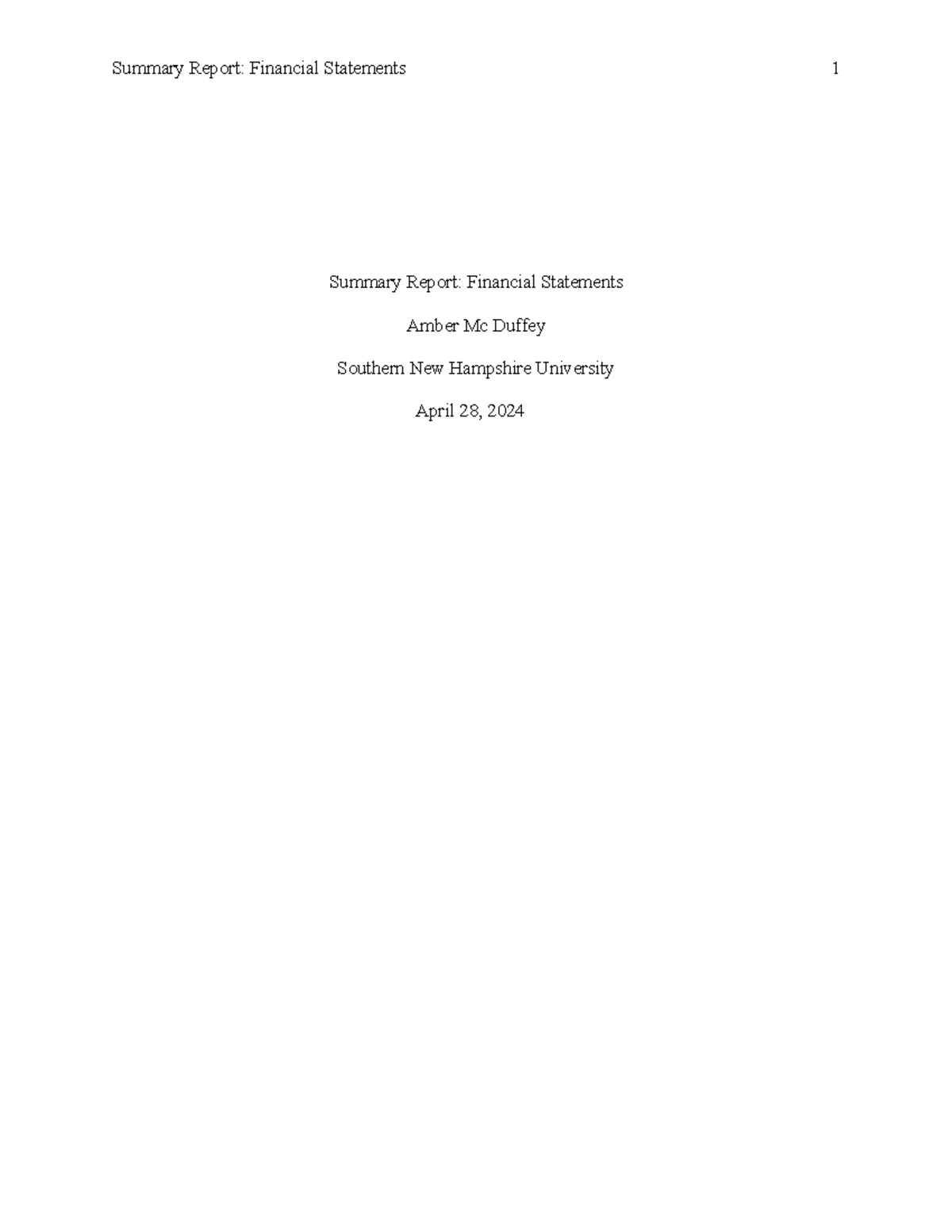 ACC 201 Project Summary Report Template - Summary Report: Financial ...